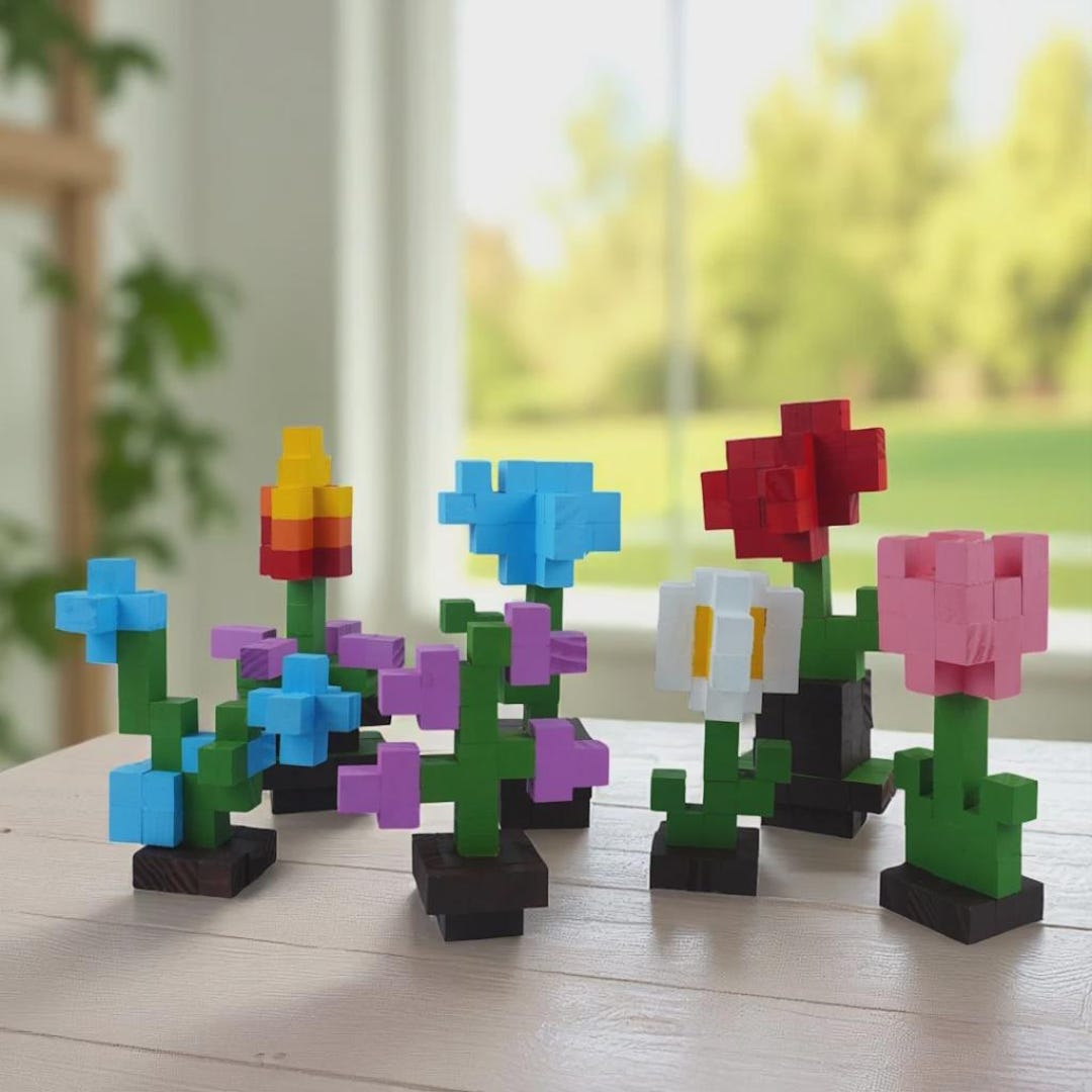 DIY Wooden Flower Kit Minecraft Style | Build & Paint STEAM Toy ...