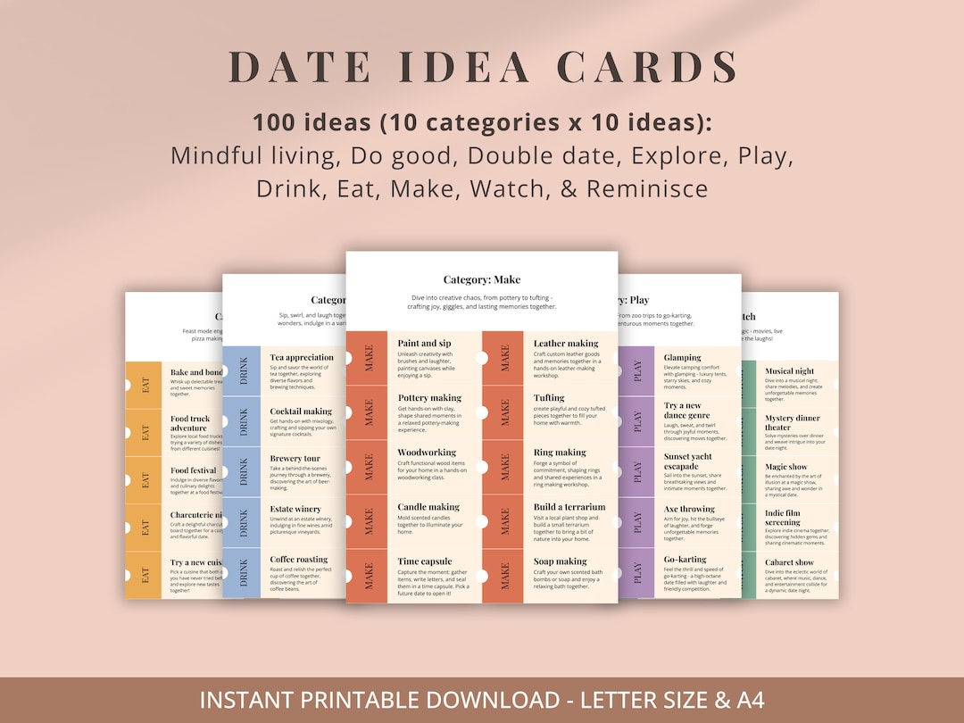 Date Idea Cards Printable Date Night Box for Couple Date Ideas Jar Date ...