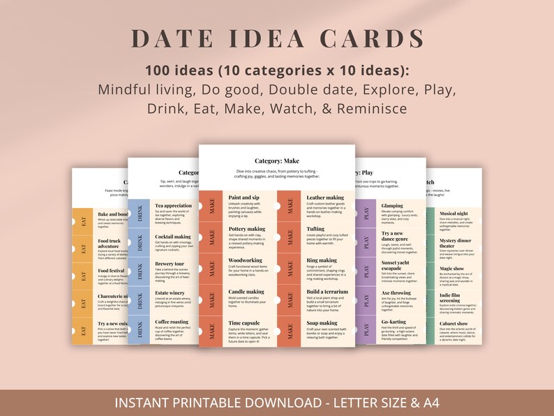 Date Idea Cards Printable | Date Night Box for Couple | Date Ideas Jar ...