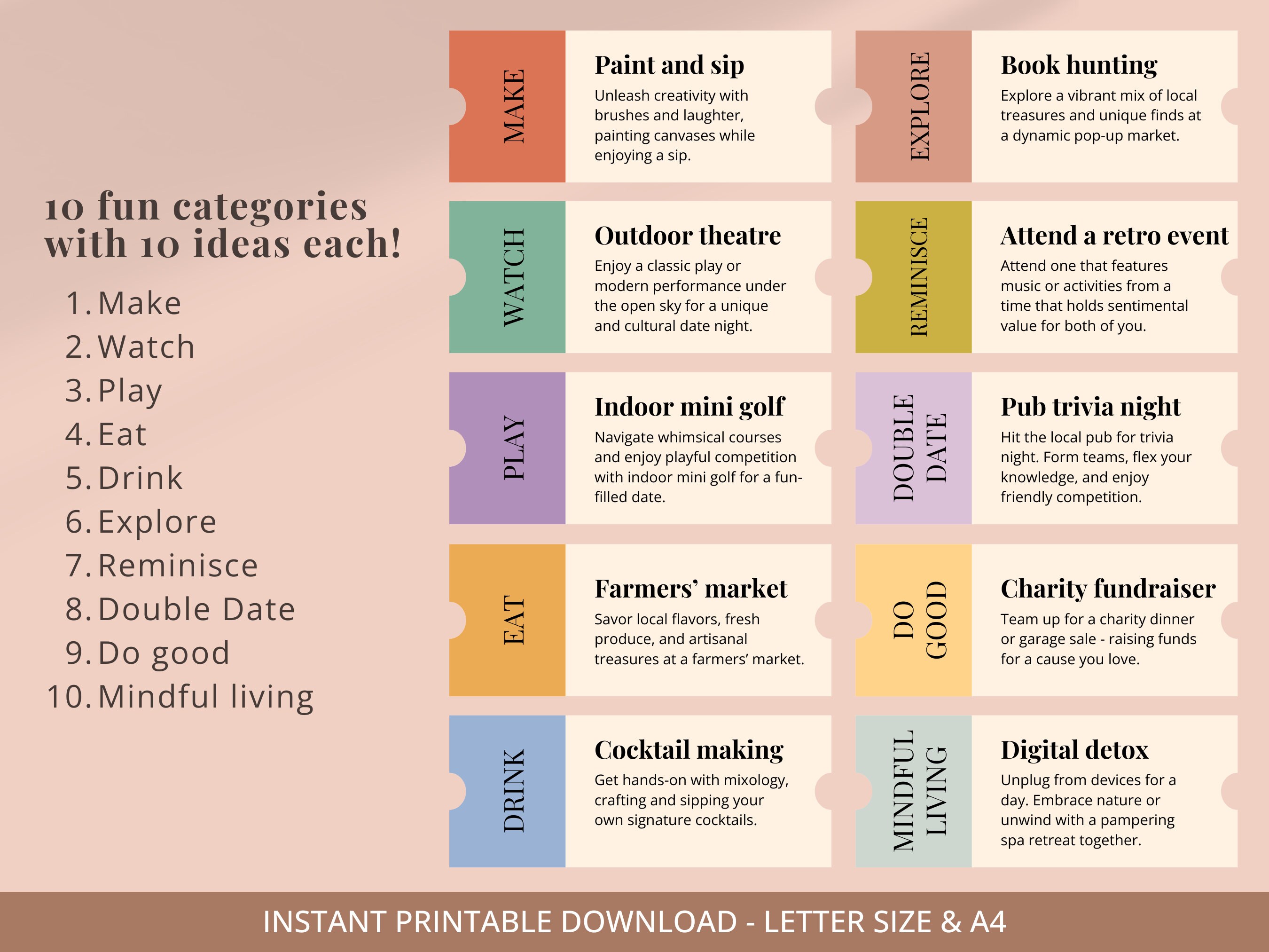 Date Idea Cards Printable | Date Night Box for Couple | Date Ideas Jar ...