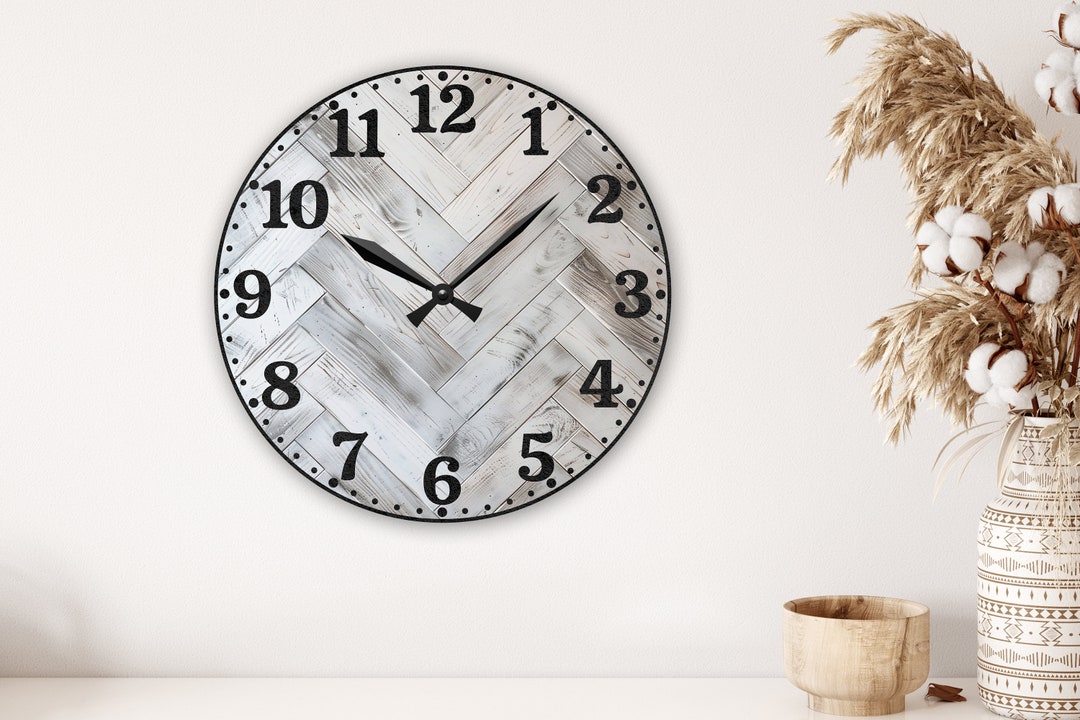 Rustic Wooden Design Wall Clock, Large Farmhouse Kitchen Clock ...