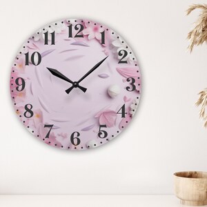 Cheerful Kid's Room Wall Clock, Pink and White Flowers, Decorative ...
