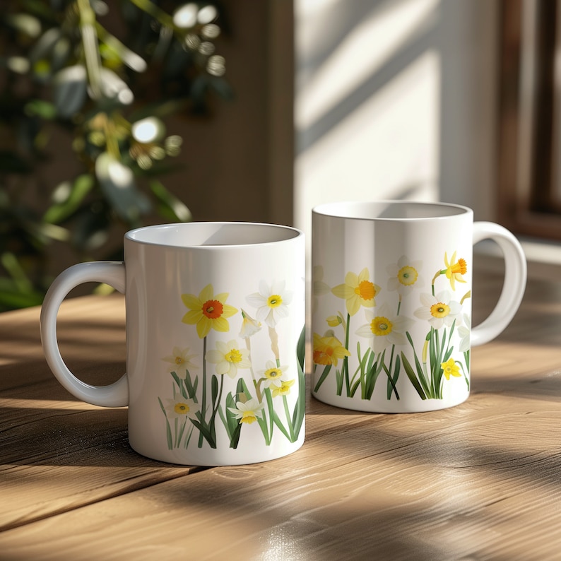 Spring Daffodil Mug, Floral Coffee Cup, Blooming Narcissus Tea Mug ...