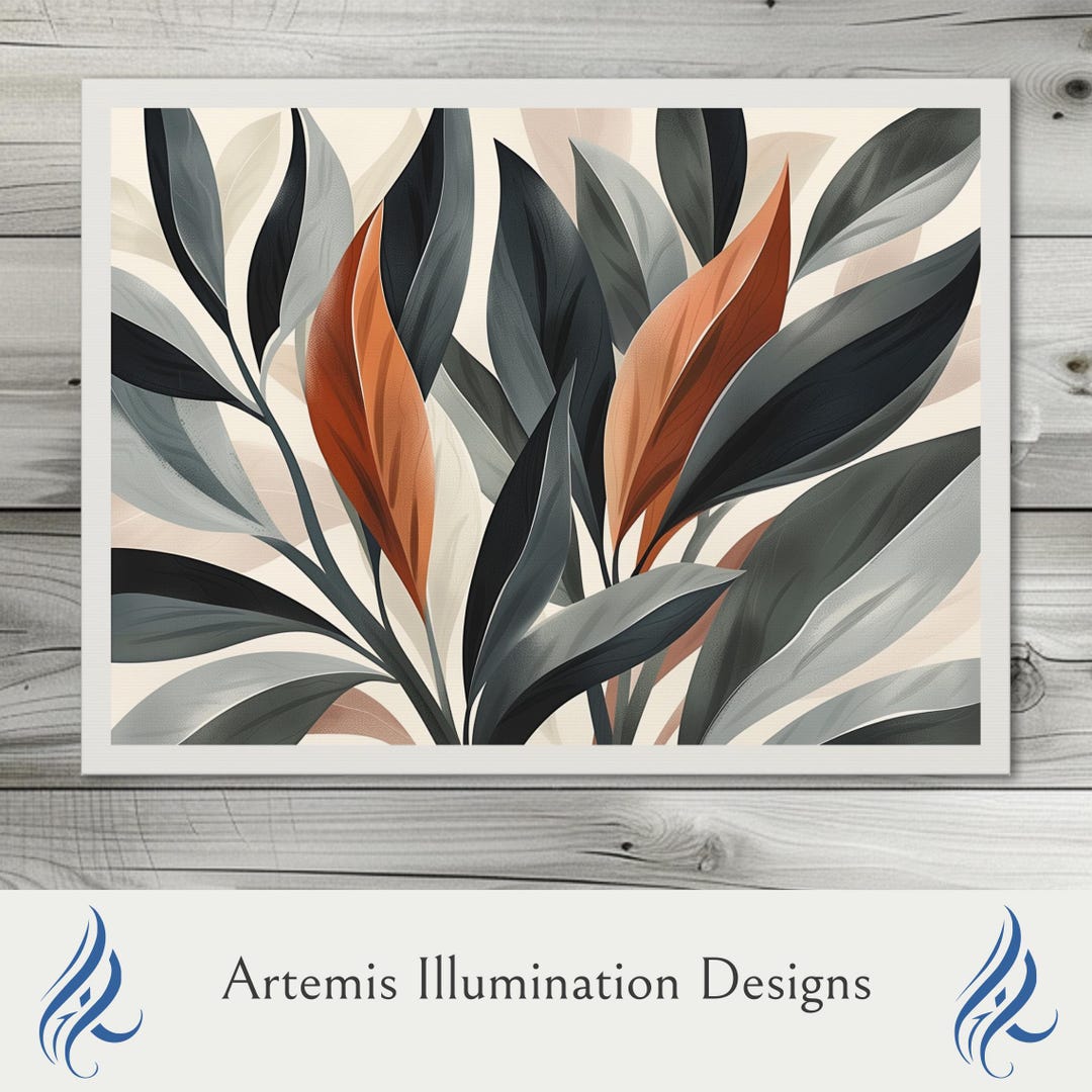 Modern Leaf Design Wall Art, Large Neutral Botanical Canvas, Stylish ...