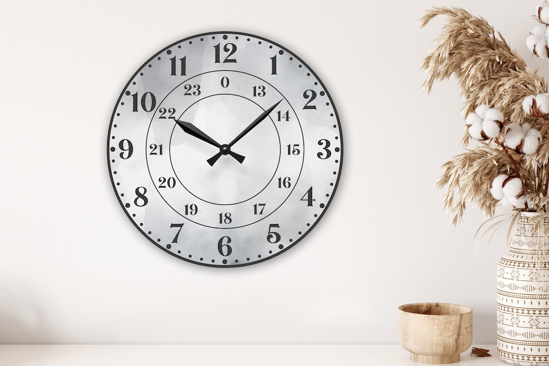 Wall Clock With Cloud Watercolor Design, 24 Hour Analog Timepiece for ...