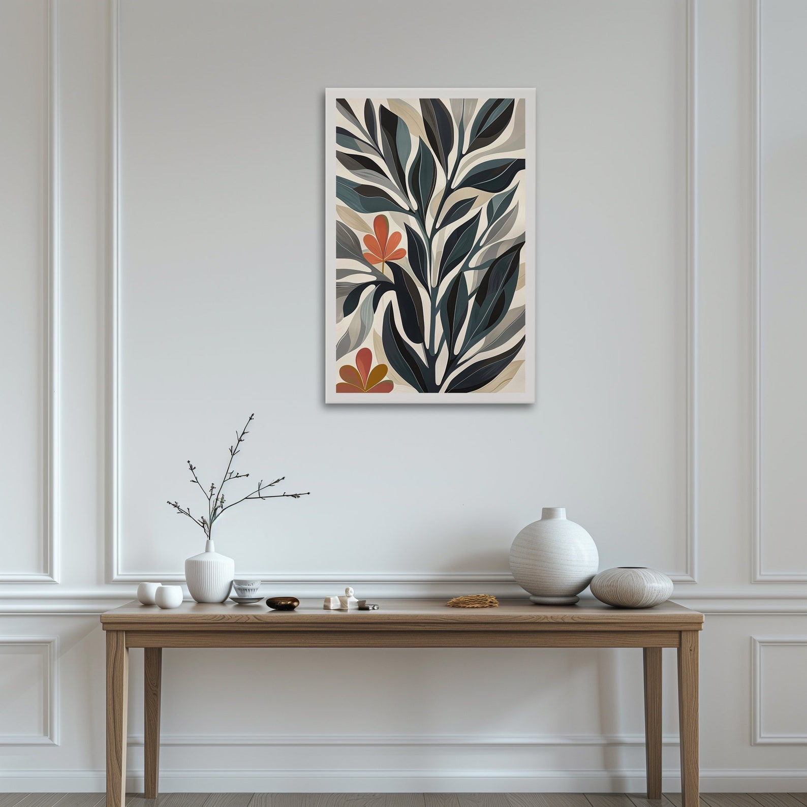 Modern Leaf Design Wall Art, Large Neutral Botanical Canvas, Stylish ...