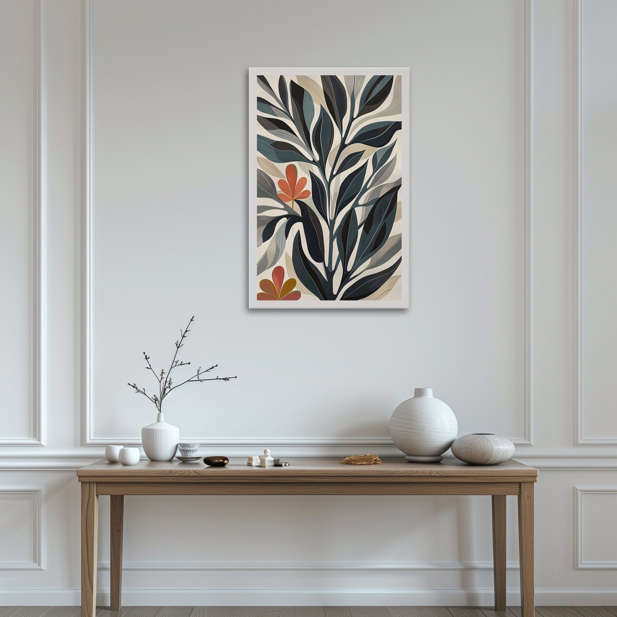 Modern Leaf Design Wall Art, Large Neutral Botanical Canvas, Stylish ...