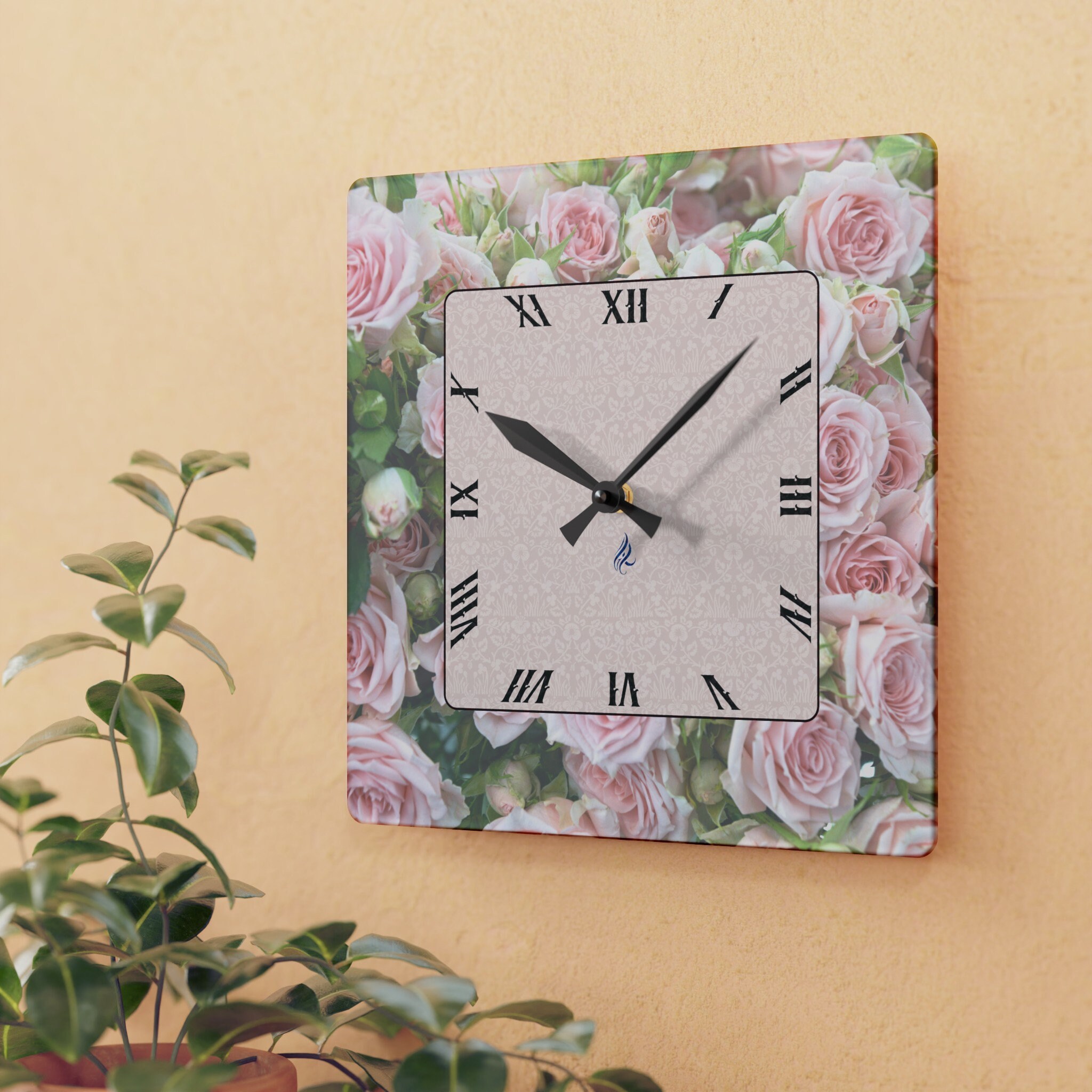Floral Design Wall Clock, Elegant Rose Pattern, Large Decorative Living Room Clock, Romantic ...