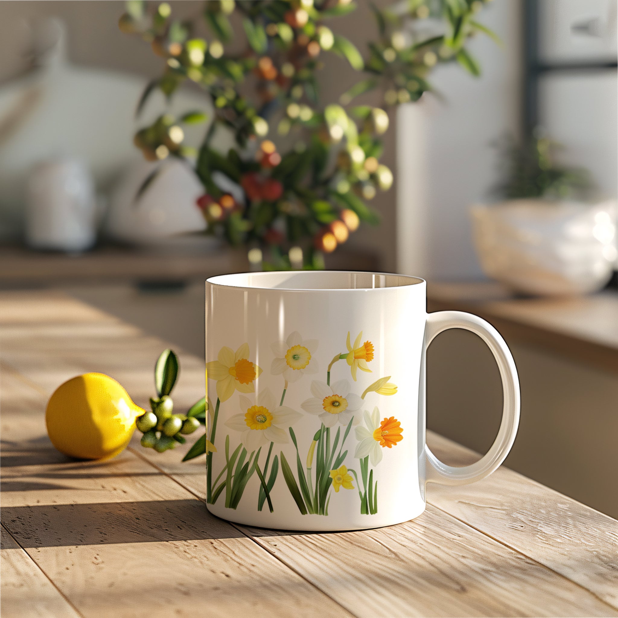 Spring Daffodil Mug, Floral Coffee Cup, Blooming Narcissus Tea Mug ...