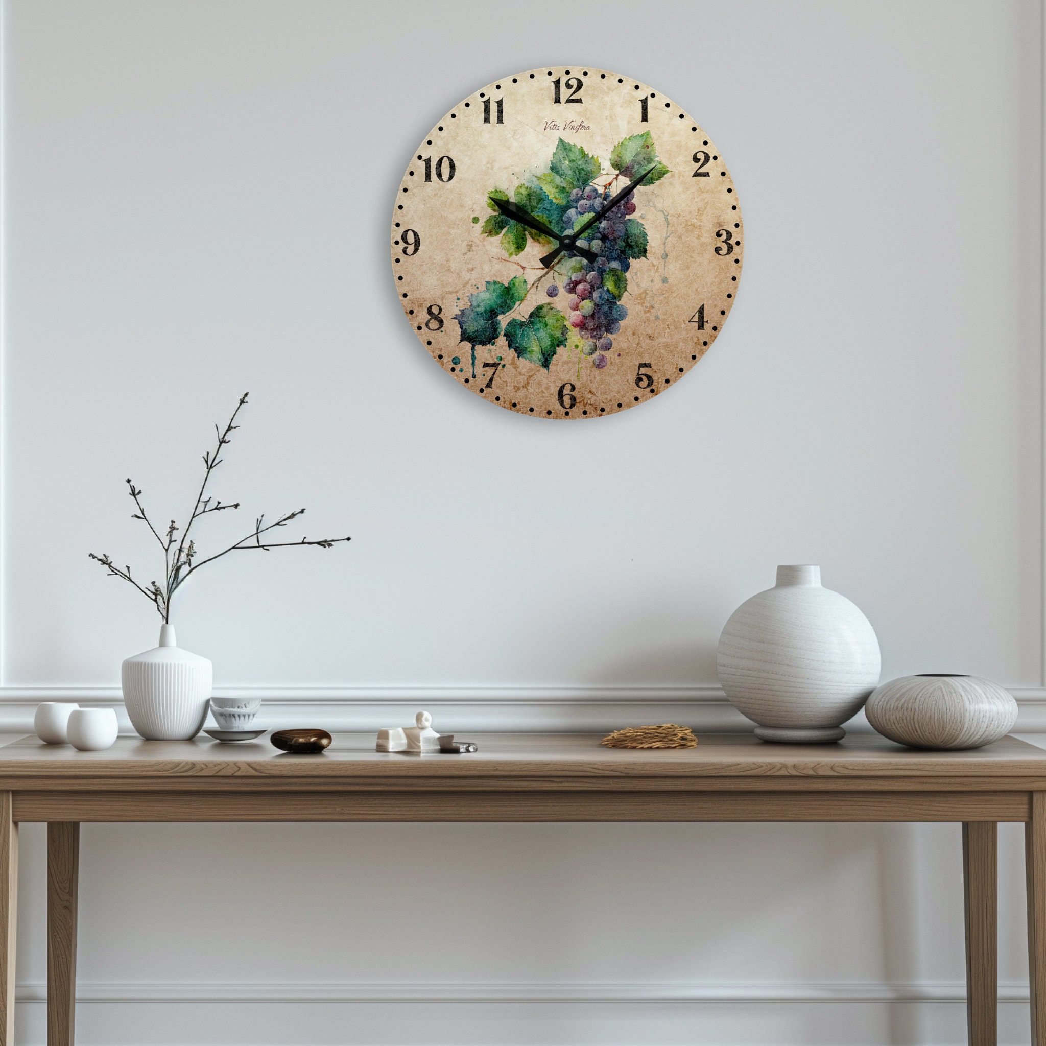 Rustic Grapevine Kitchen Wall Clock, Vintage Style Winery Decor, Large ...