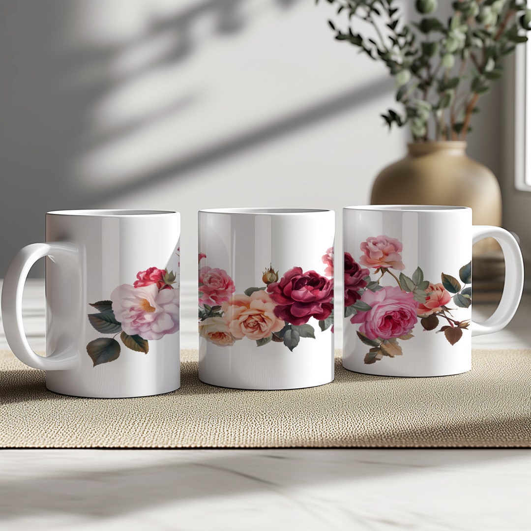 Rose Flower Coffee Cup, Elegant Botanical Tea Mug, Gift for Gardener - Etsy
