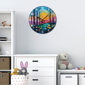 Whimsical Forest Wall Clock, Vibrant Nature Art, Round Colorful Floral ...