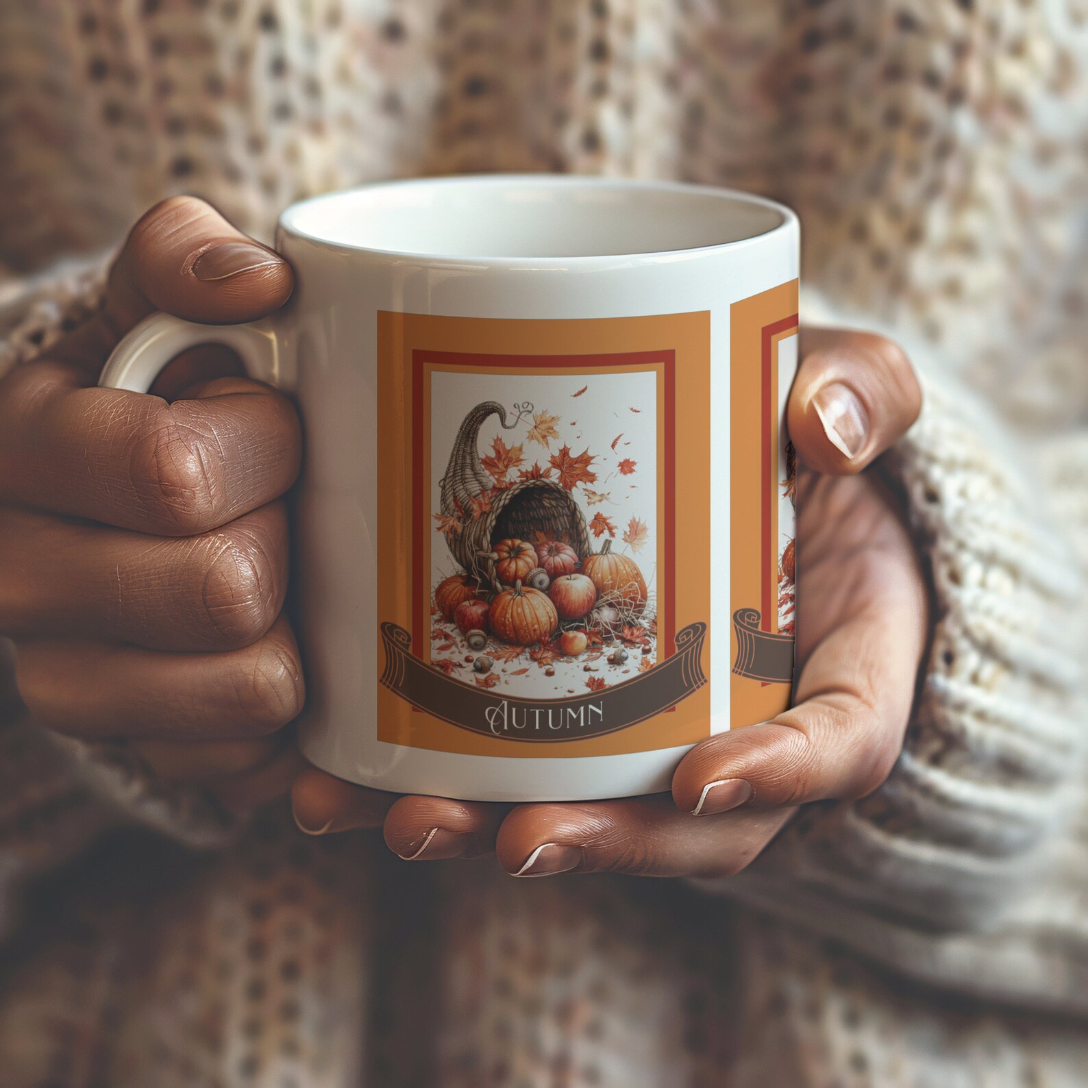 Autumn Harvest Pumpkin Cornucopia 11oz Mug, Fall Seasonal Coffee Cup ...