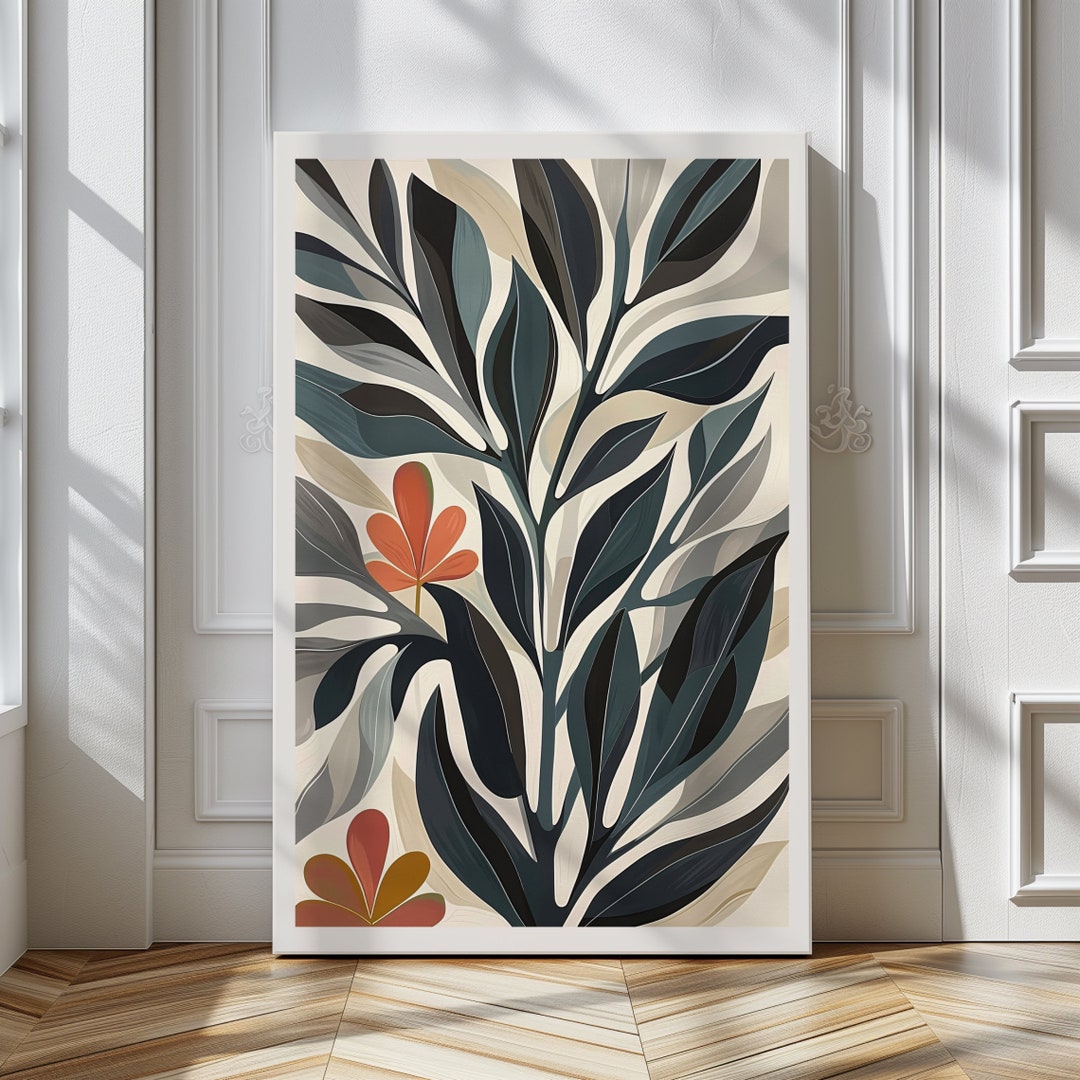 Modern Leaf Design Wall Art, Large Neutral Botanical Canvas, Stylish ...