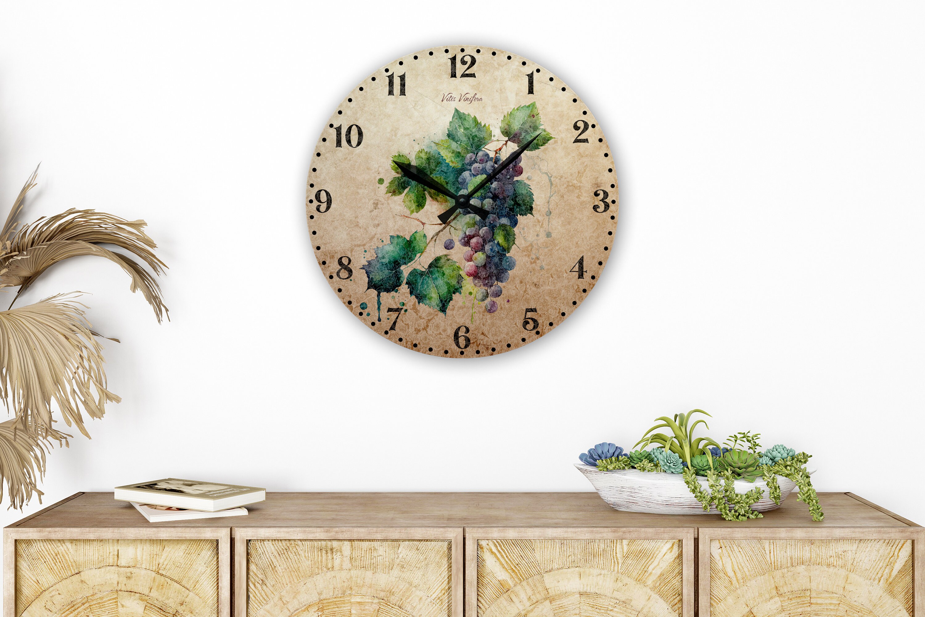 Rustic Grapevine Kitchen Wall Clock, Vintage Style Winery Decor, Large ...