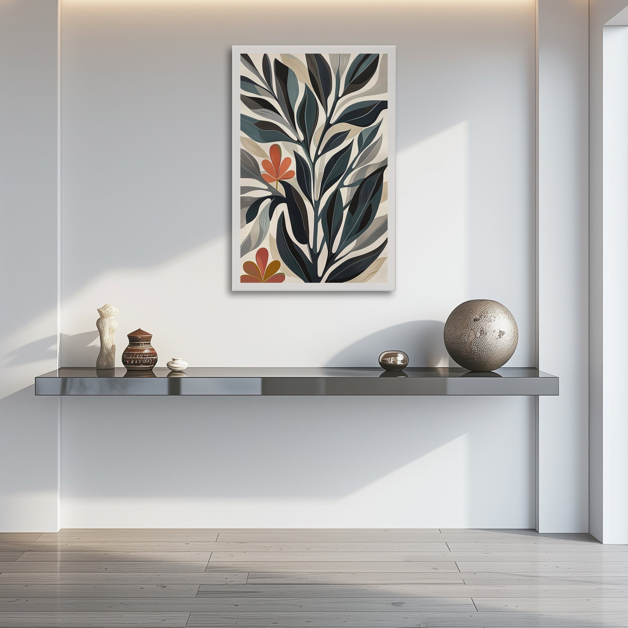 Modern Leaf Design Wall Art, Large Neutral Botanical Canvas, Stylish ...