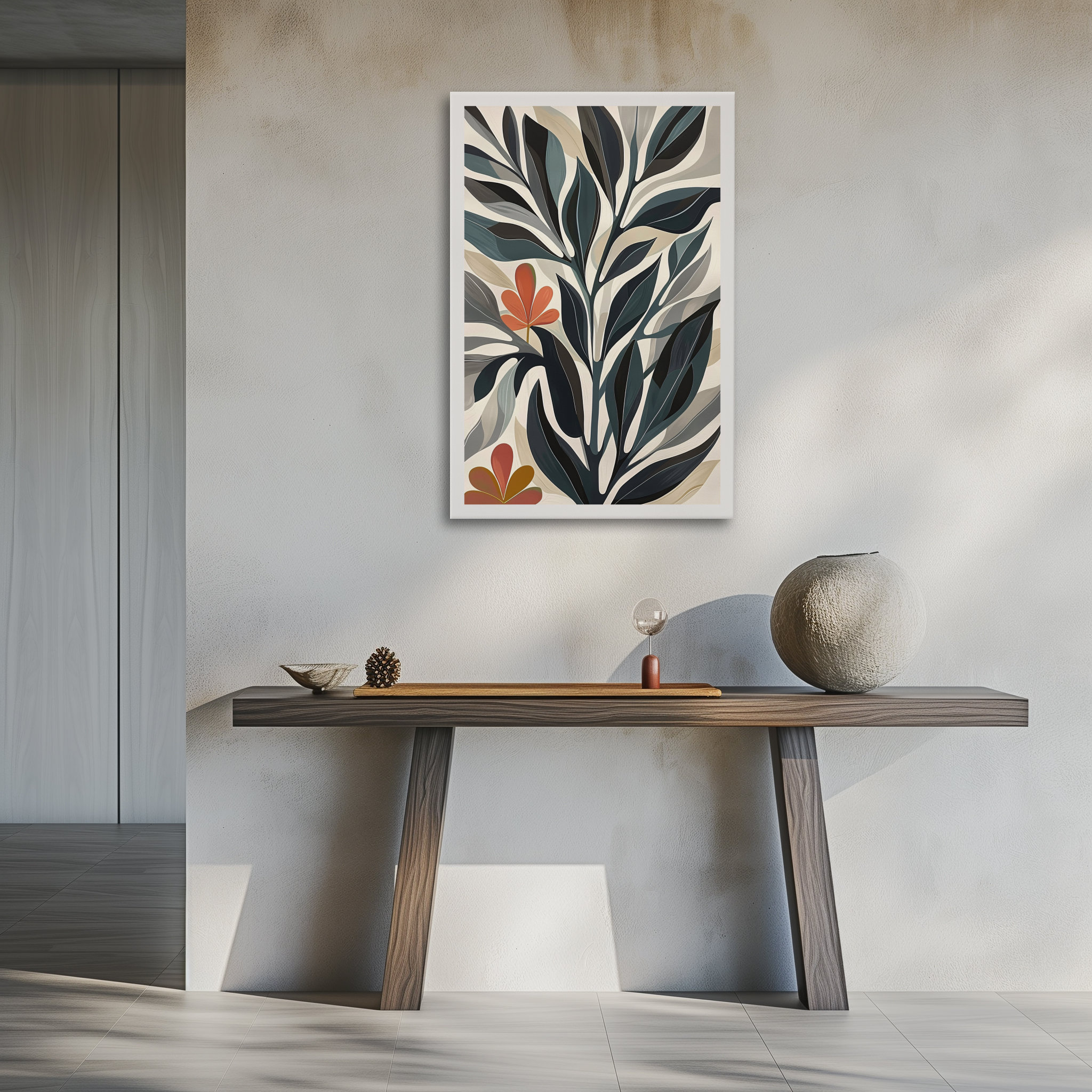 Modern Leaf Design Wall Art, Large Neutral Botanical Canvas, Stylish ...