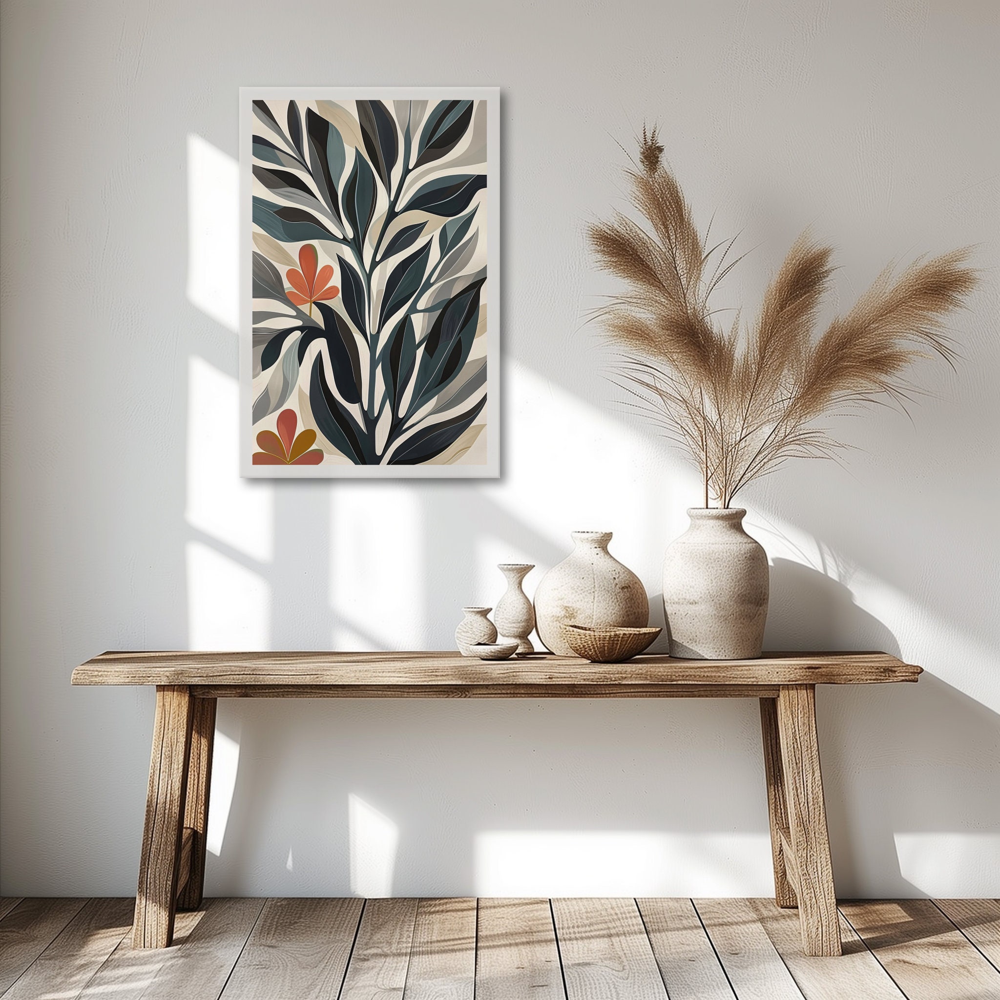 Modern Leaf Design Wall Art, Large Neutral Botanical Canvas, Stylish ...