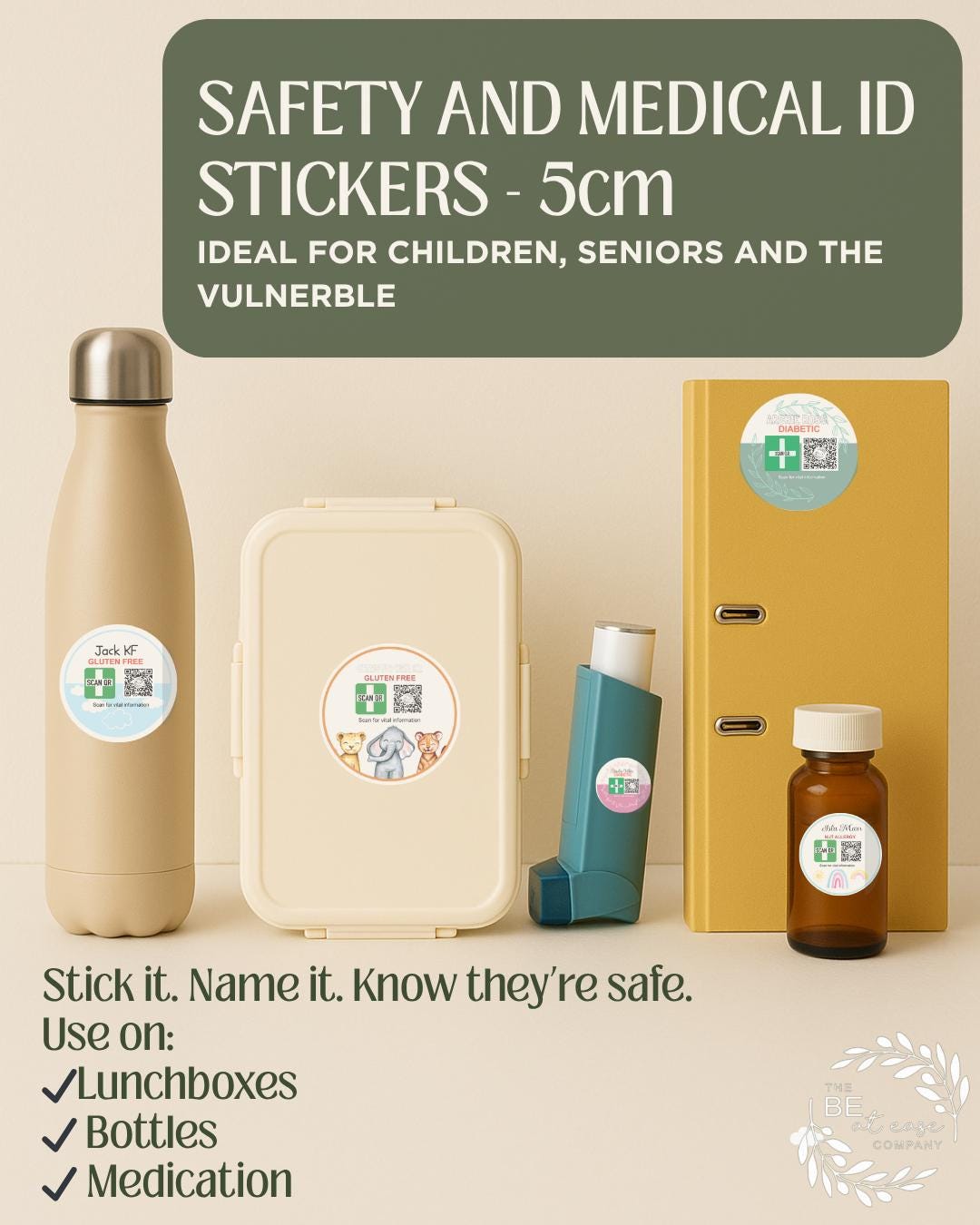 Personalised Safety & Medical Alert ID Stickers – Waterproof ID for ...