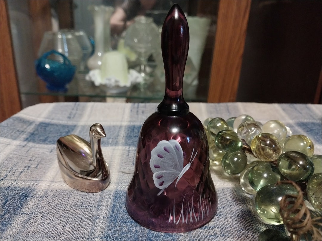Vintage Purple Hand Painted Petite Bell, Fenton Art Glass Company ...
