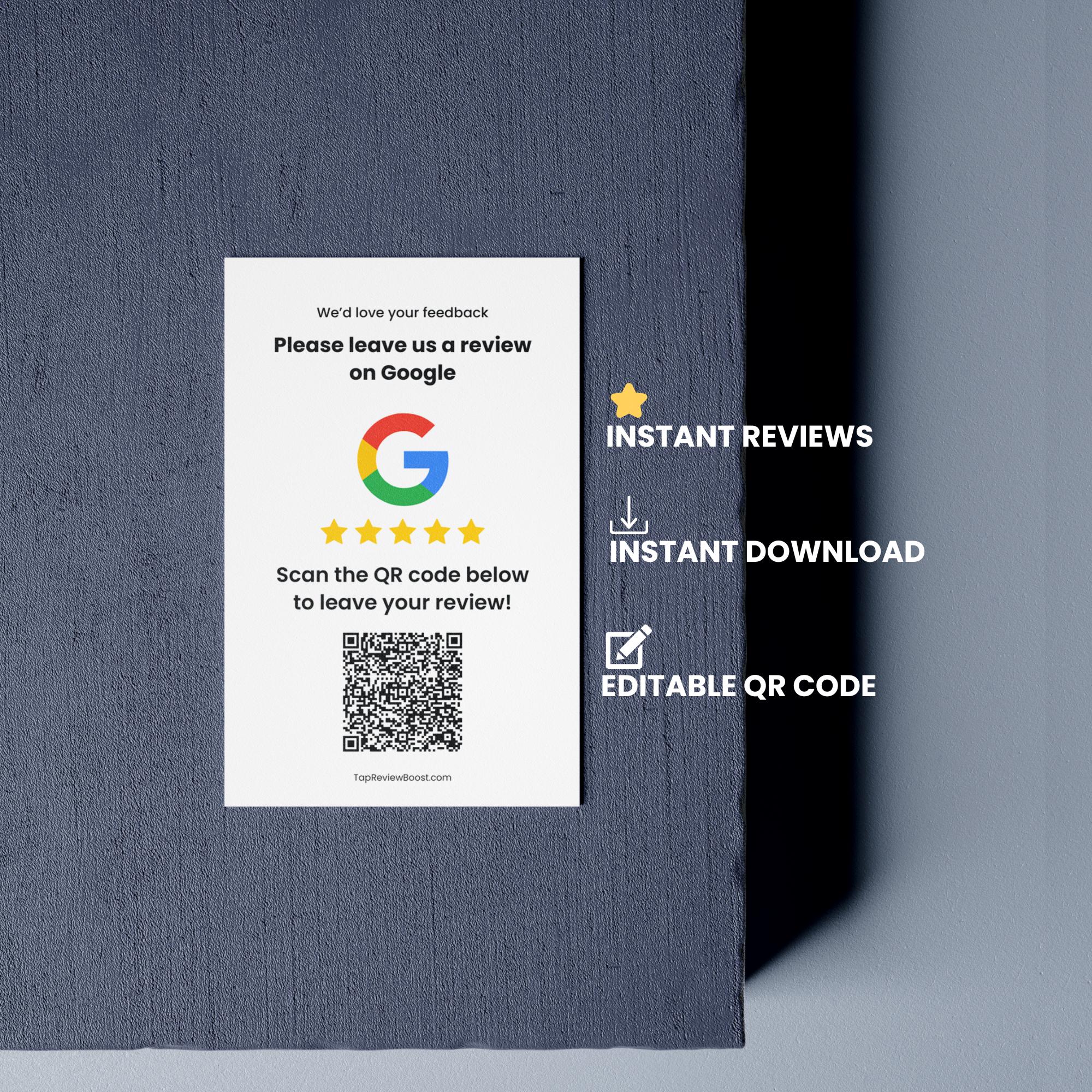 Google Review Card Template | Editable QR Code Google Review Sign ...