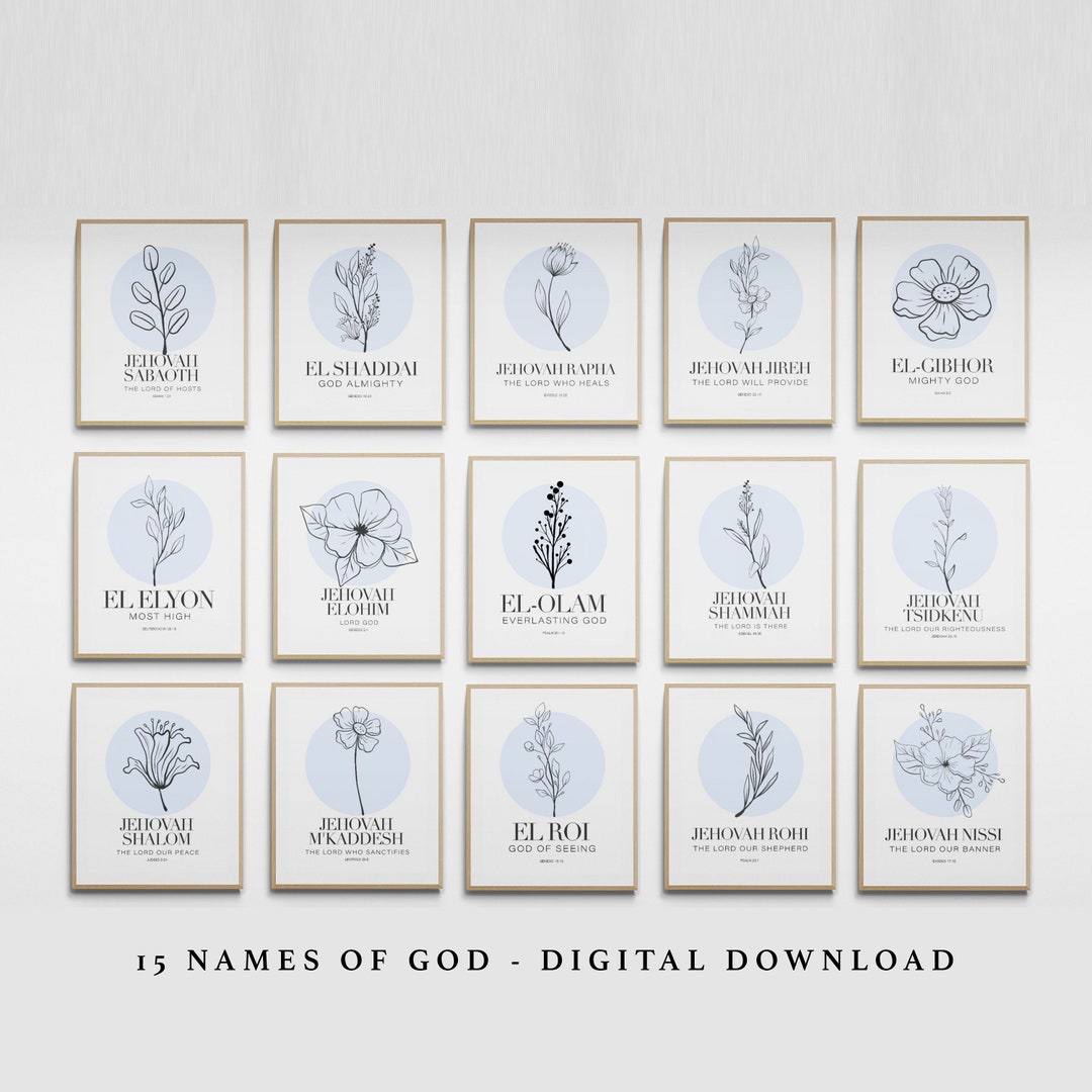 Hebrew Names of God Printable Art Set of 15 Shaddai Jireh Rapha Nissi ...