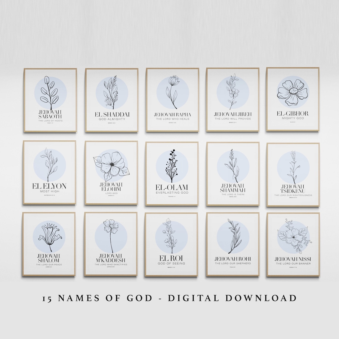 Hebrew Names of God Printable Art Set of 15 Shaddai Jireh Rapha Nissi ...