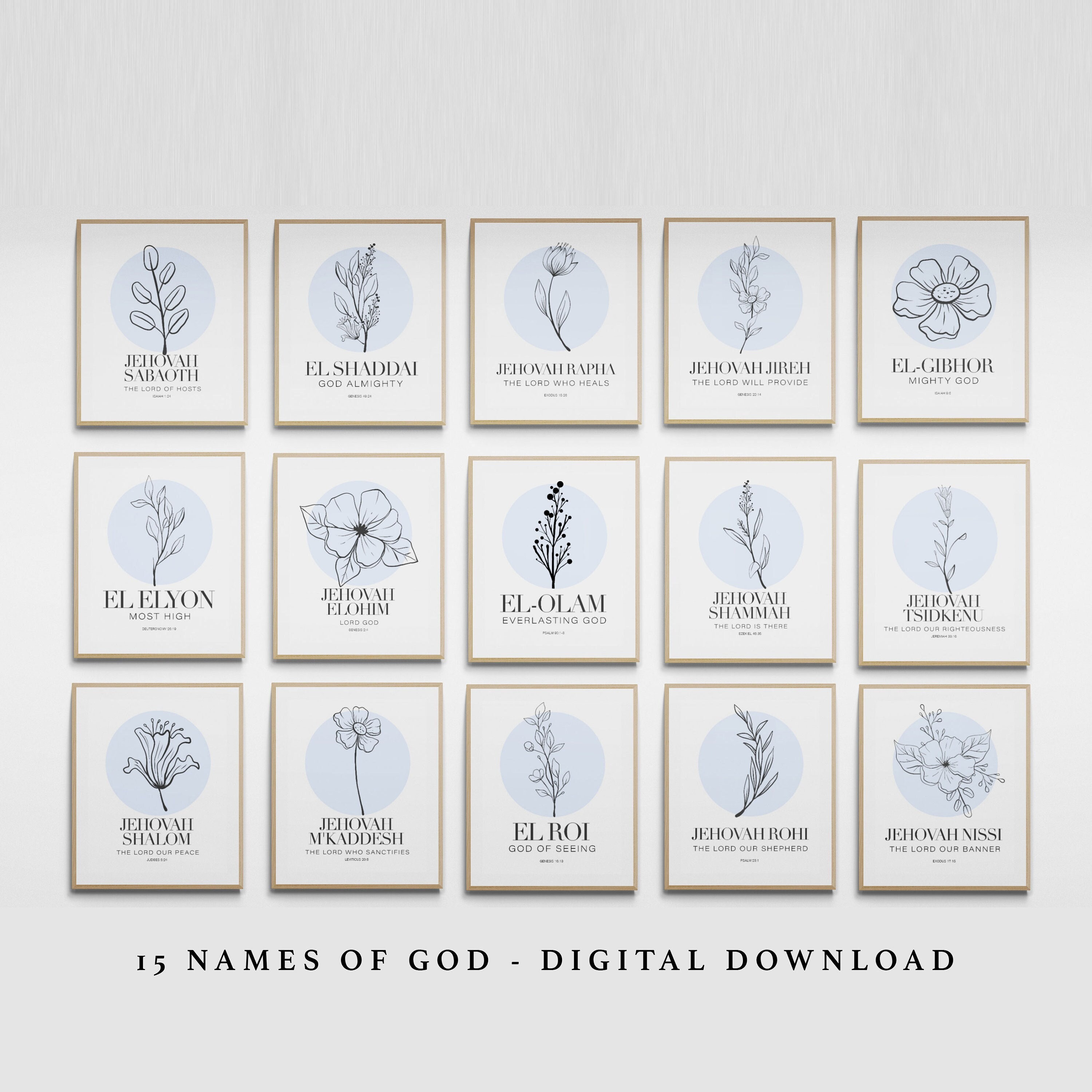 Hebrew Names of God Printable Art Set of 15 Shaddai Jireh Rapha Nissi ...
