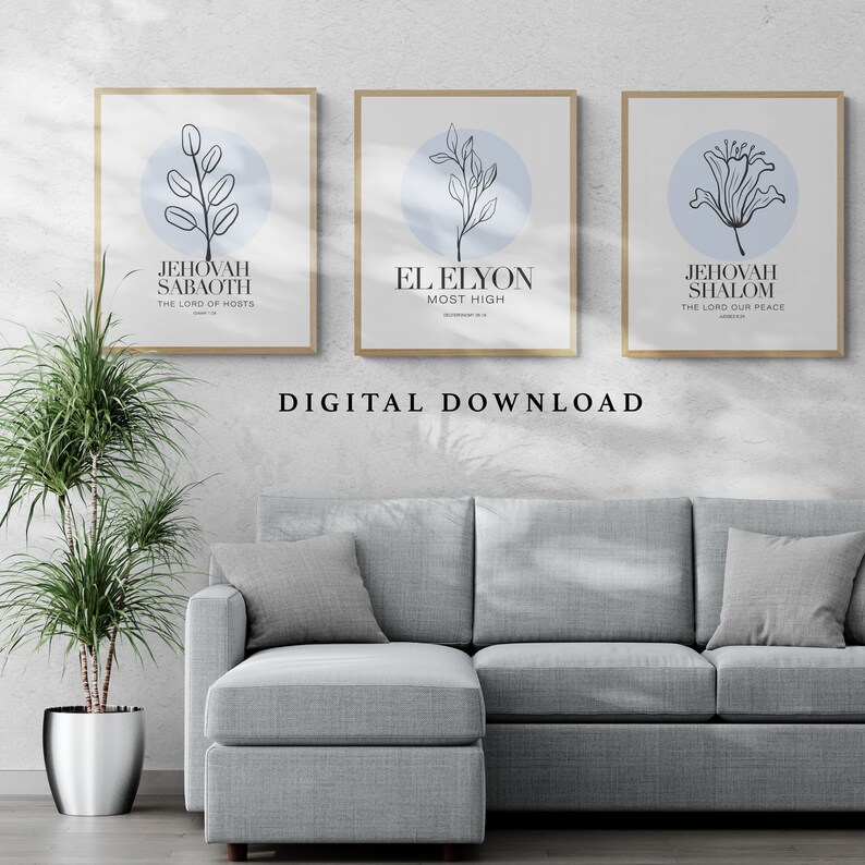 Hebrew Names of God Printable Art Set of 15 Shaddai Jireh Rapha Nissi ...