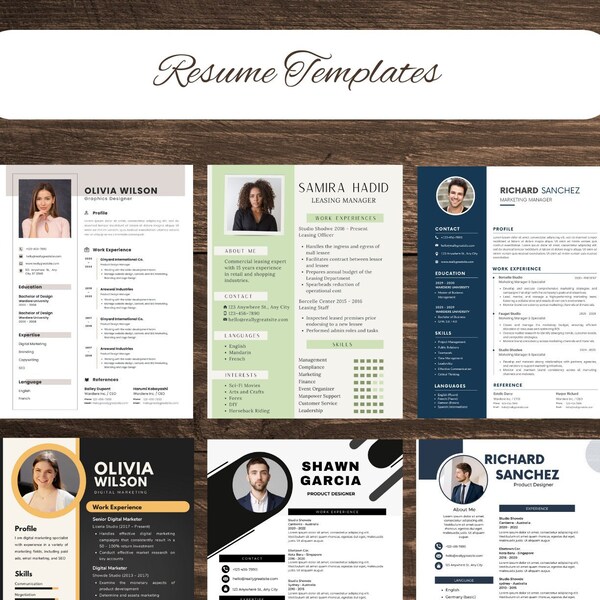 Editable Resume Templates, 10 Professional Resume Templates, Digital ...