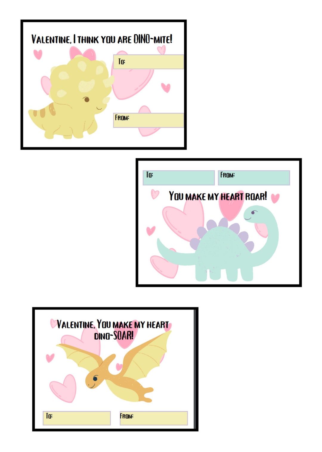 Kids Dinosaur Valentine's Day Cards - Etsy