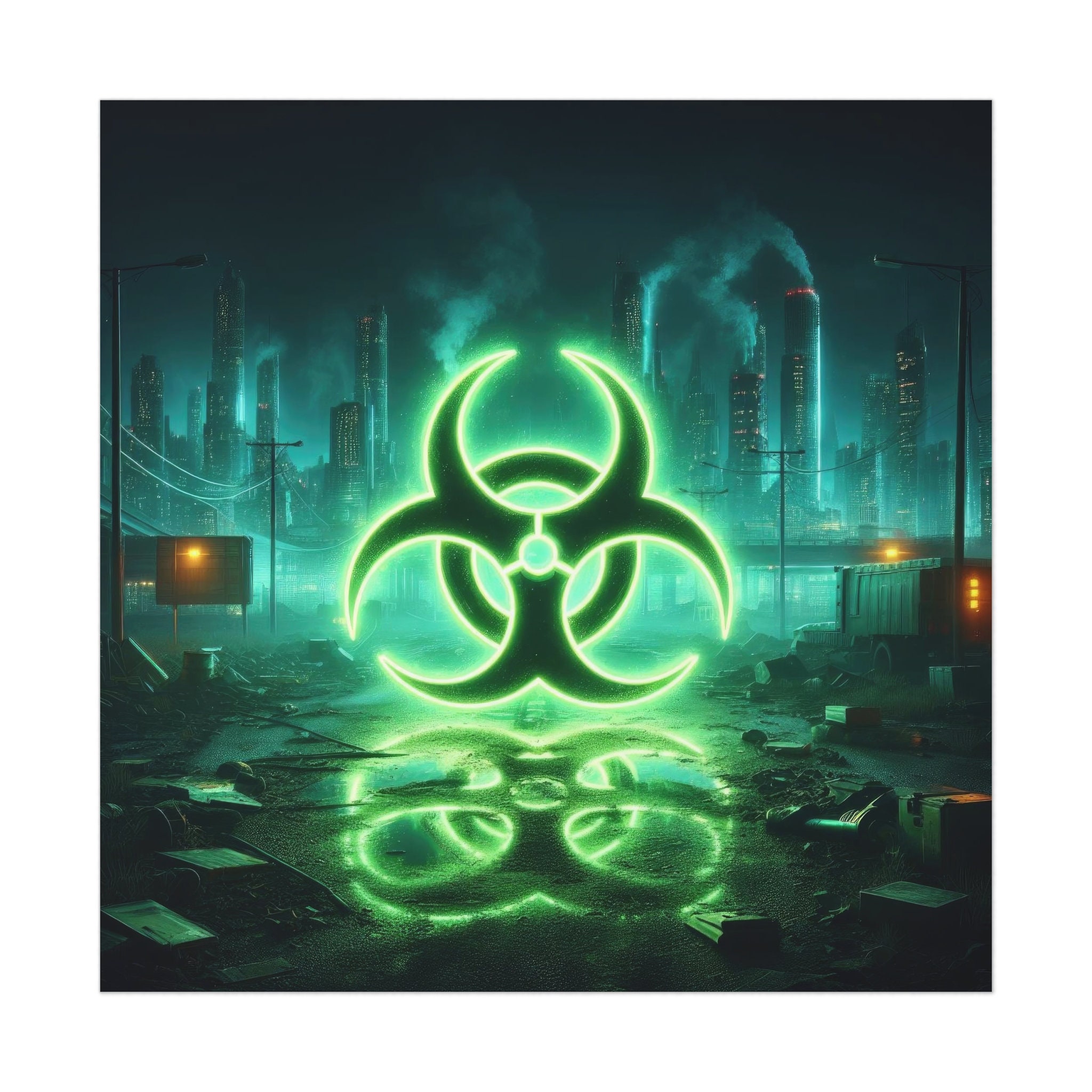 Neon Biohazard Poster, Landscape, Wall Art, Living Room Décor, Science ...