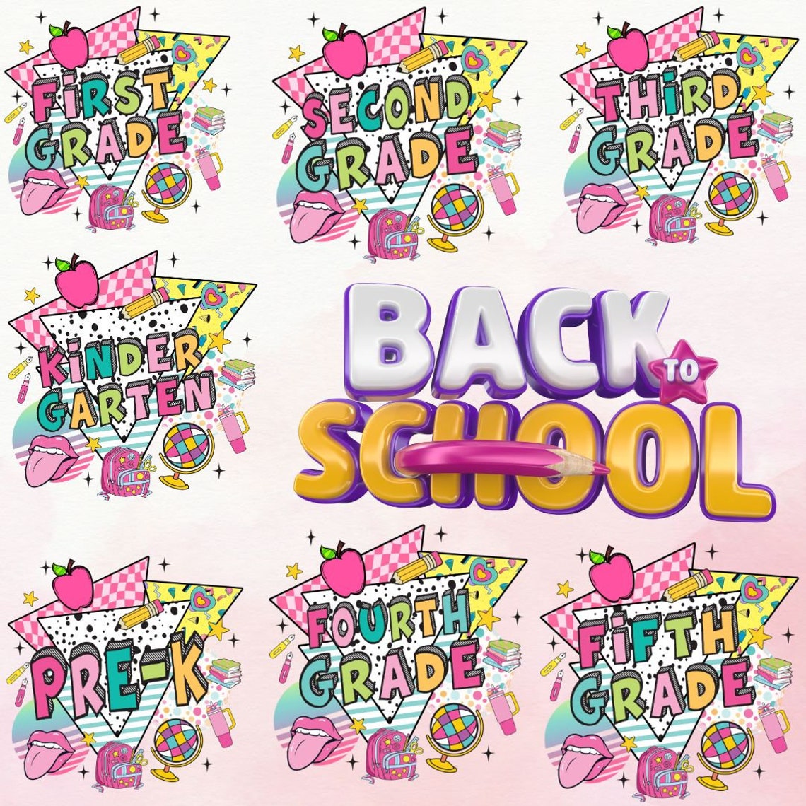 Retro Back to School Png Bundle, First Day of School Png, Retro ...