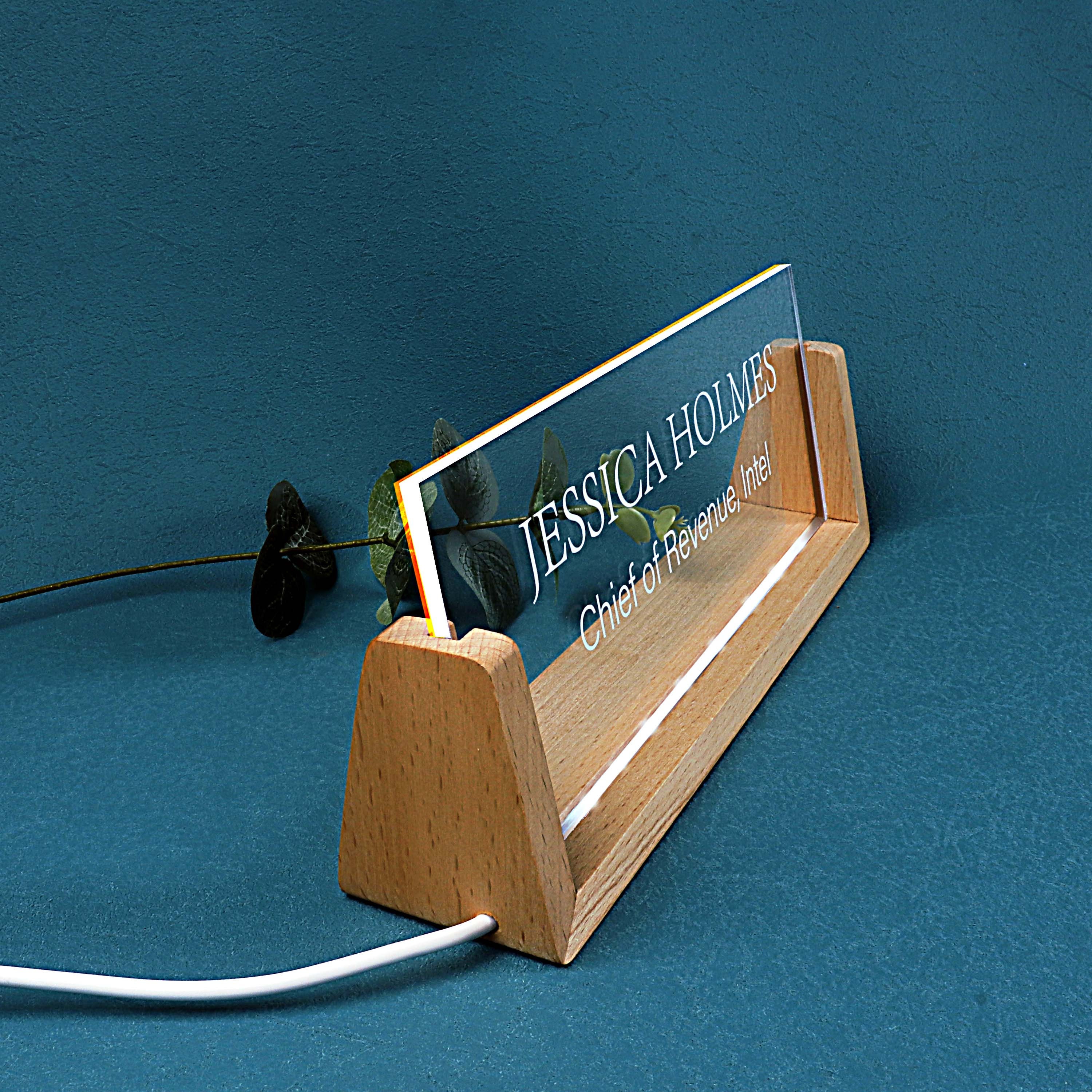 Personalized Desk Nameplate With Wooden Base, Acrylic Light Name Sign ...
