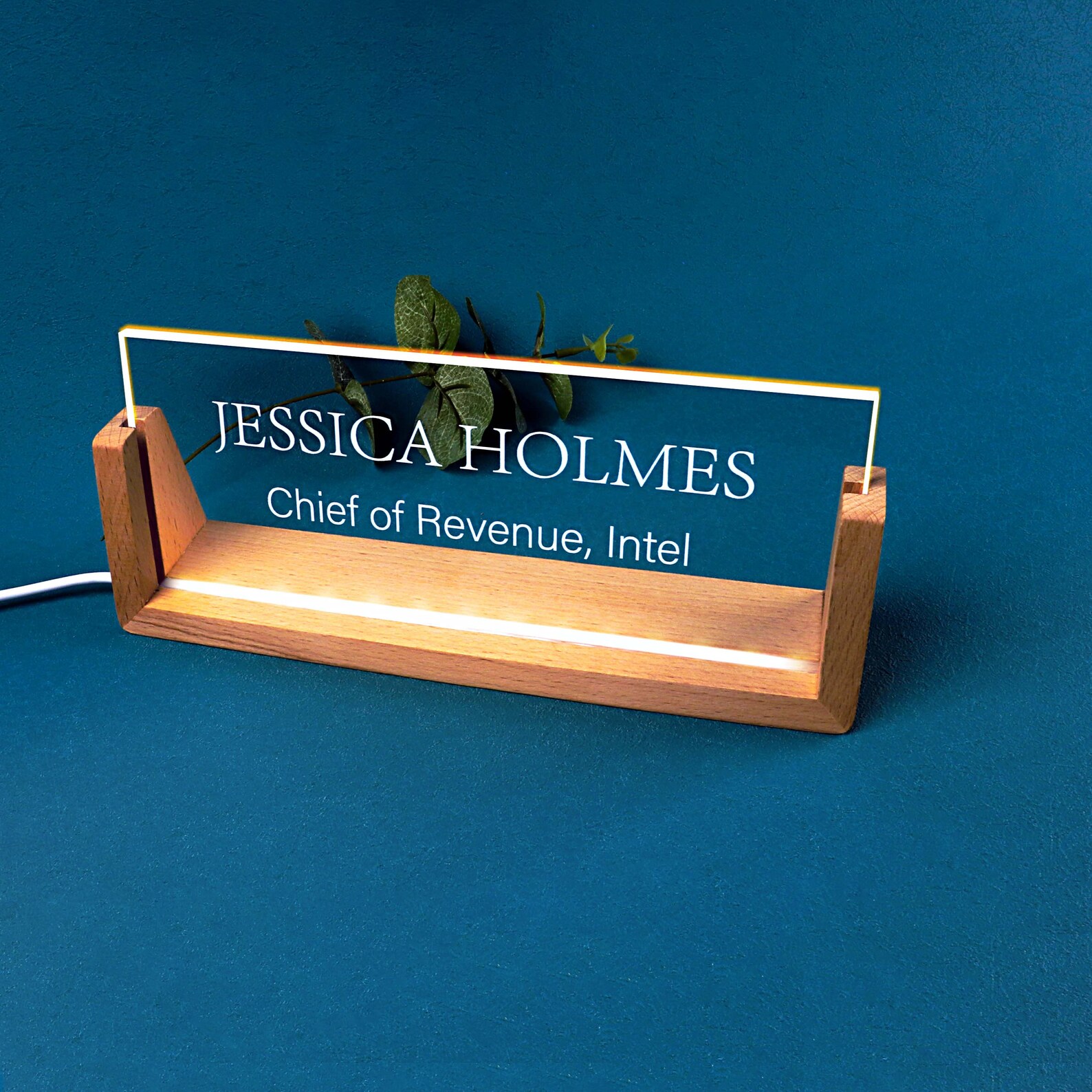 Personalized Desk Nameplate With Wooden Base, Acrylic Light Name Sign ...