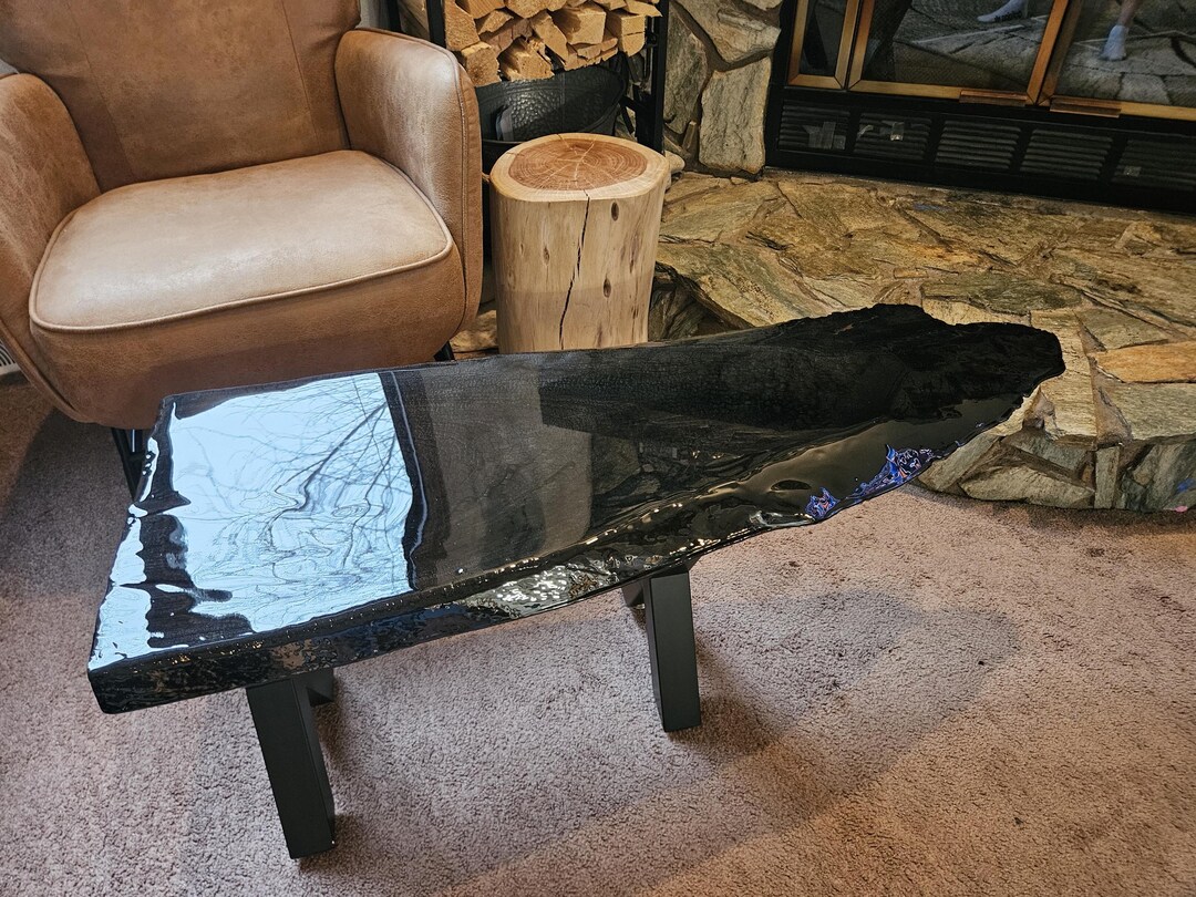 Rustic Burnt Wood Epoxy Resin Coffee Table - Modern River Design Living ...
