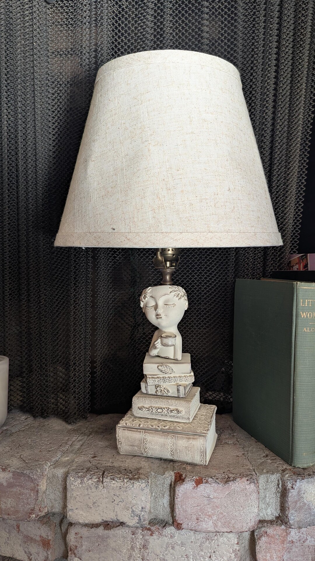 Book Stack Table Lamp - Handmade Cement Lamp – Cozy Book Lover Decor ...