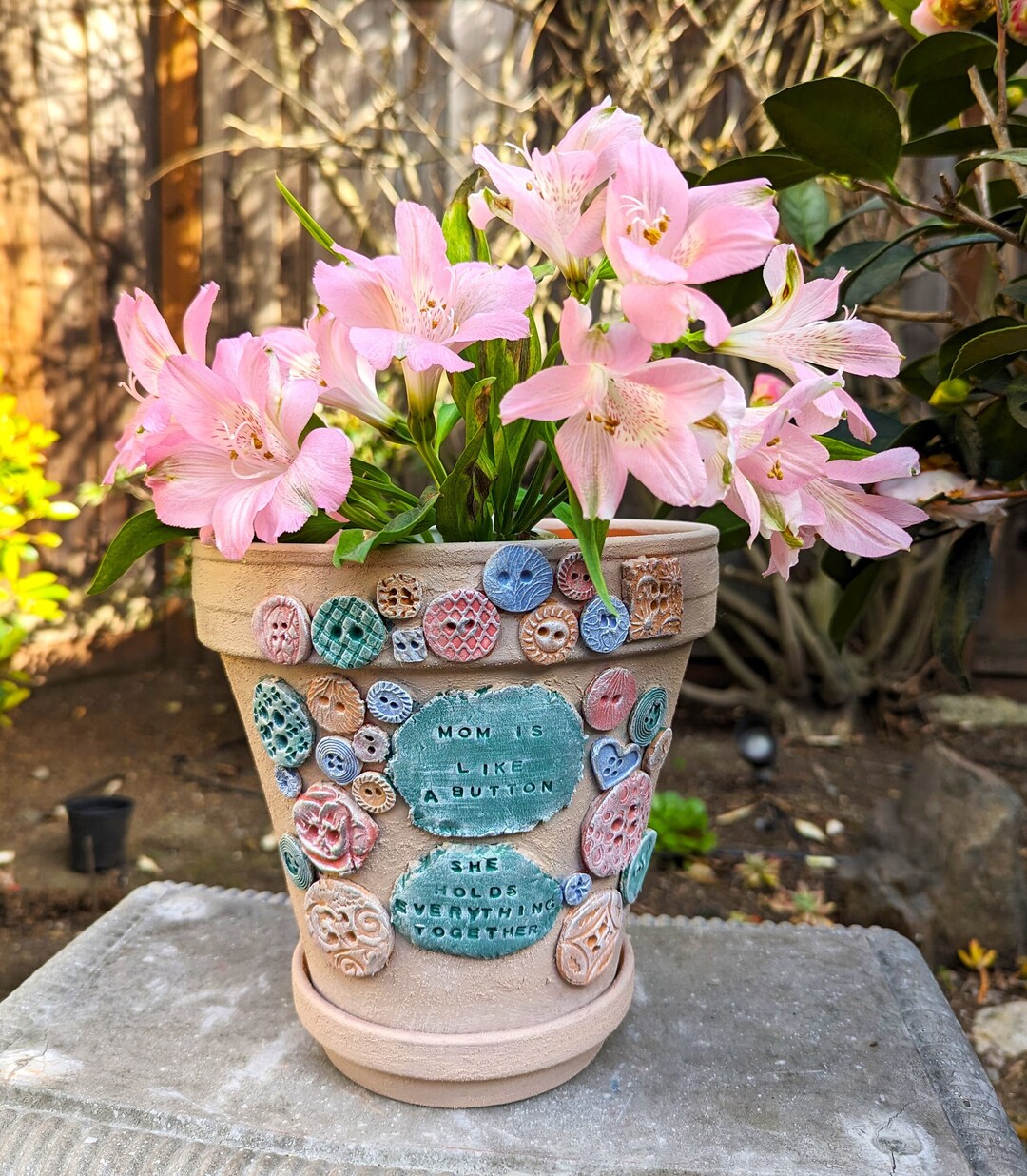 Fflower Pot Ready to Ship, Button Planter, Unique Gift for Mom, Indoor ...