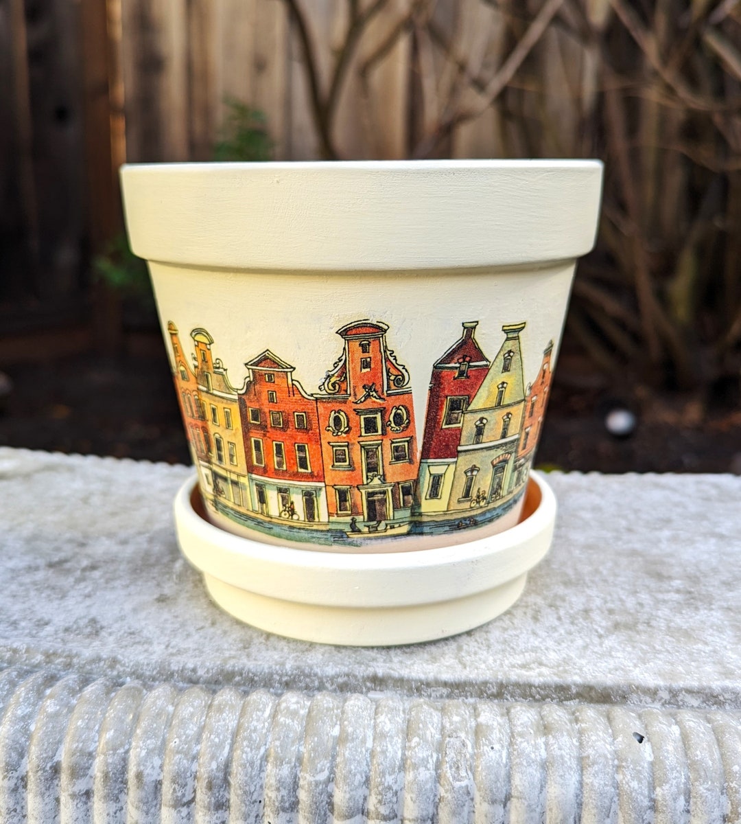 Decoupage Flower Pot Ready to Ship, Floral Print Decoupage Planter ...