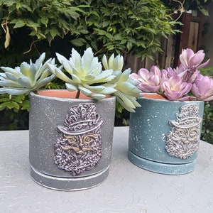 Decorated Flower Pot Ready to Ship, Cat Planter, Succulent Pot, Floral ...