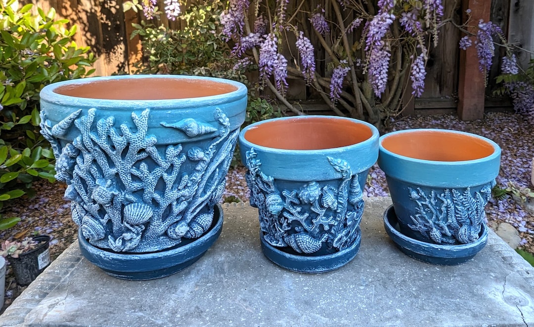 Handmade Nautical Flower Pot Set: Marine Decor Planters - Etsy