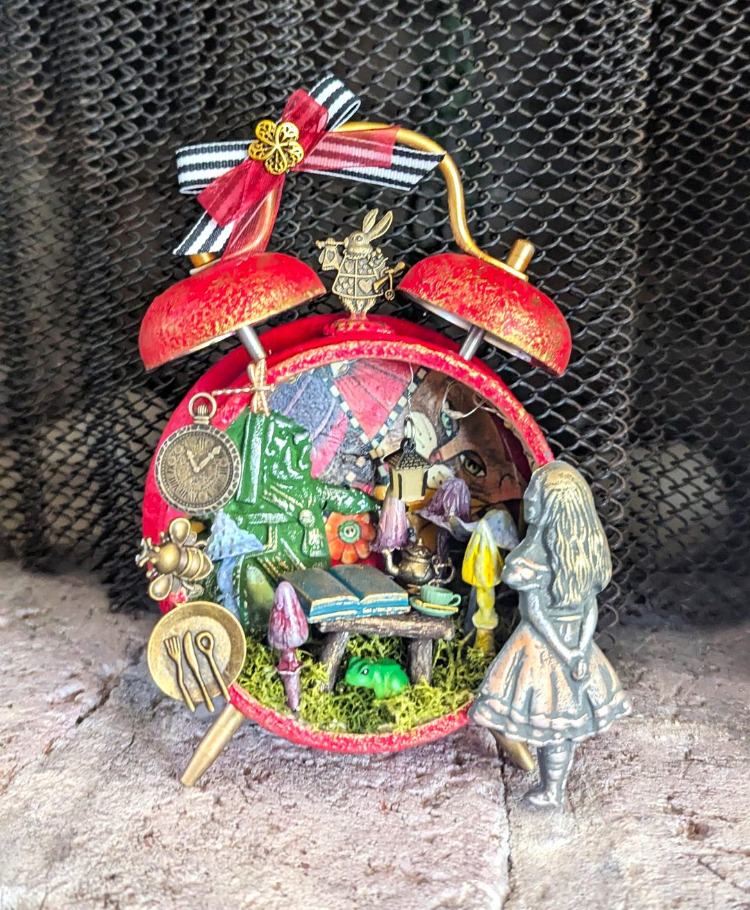 Analog Alarm Clock Retro, Altered Art Clock, Alice in Wonderland ...