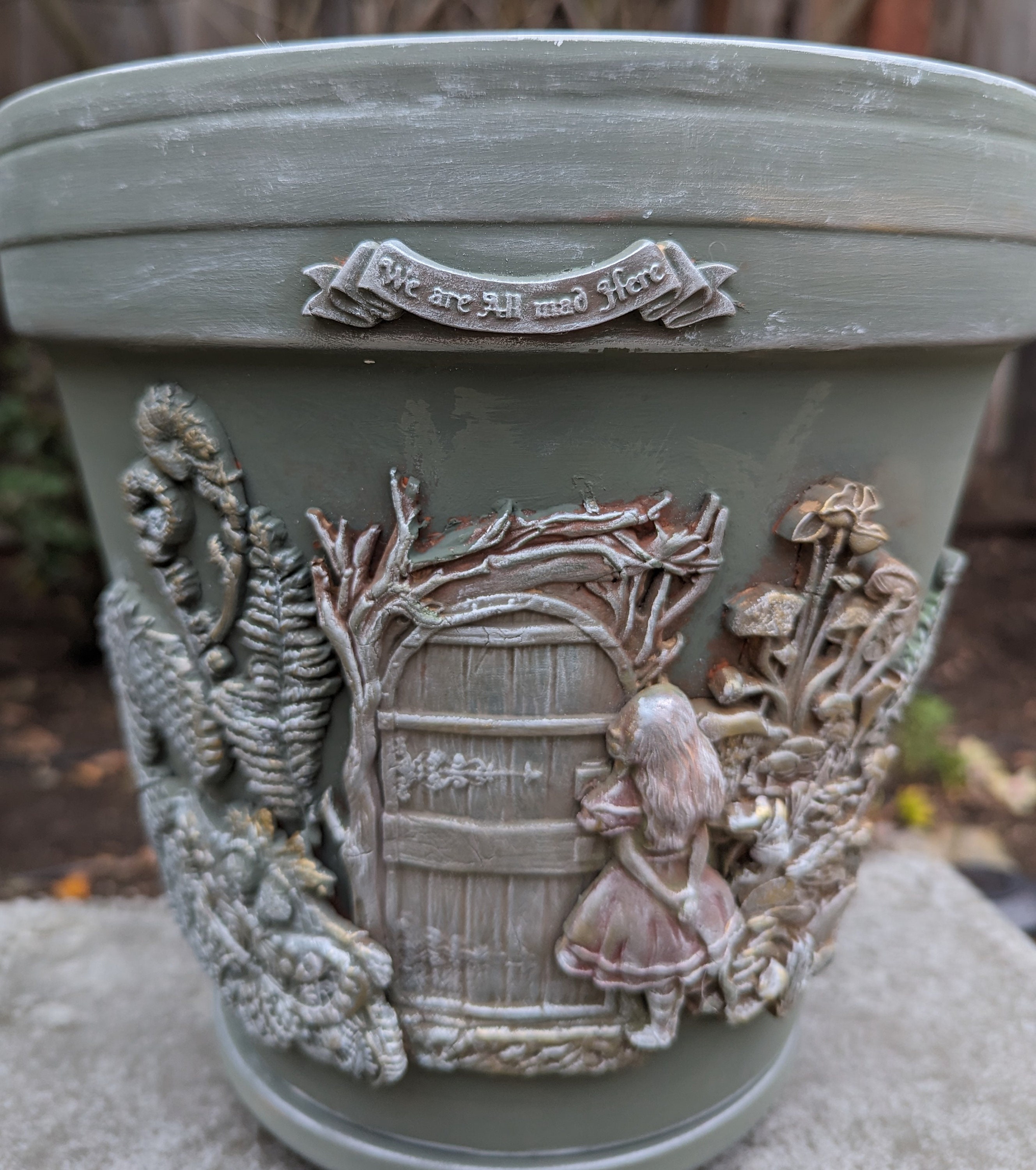 Alice in Wonderland Planter: Handmade Clay Flower Pot, Garden Decor - Etsy