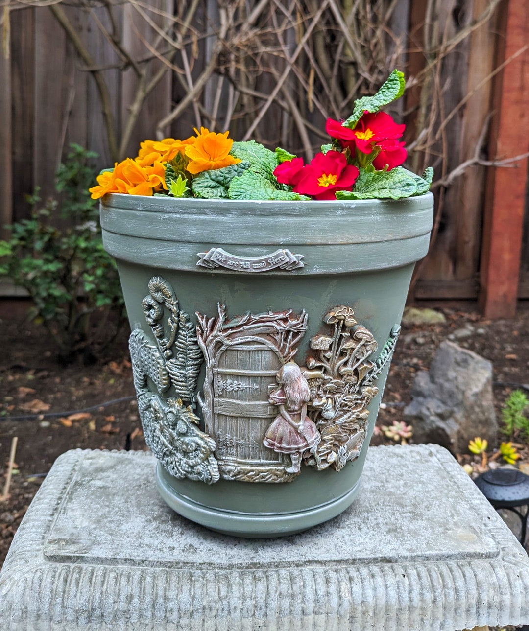 Alice in Wonderland Planter: Handmade Clay Flower Pot, Garden Decor - Etsy