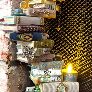 OOAK Candle Stick, Handmade Stacked Books Sculpture Illuminated Mini ...