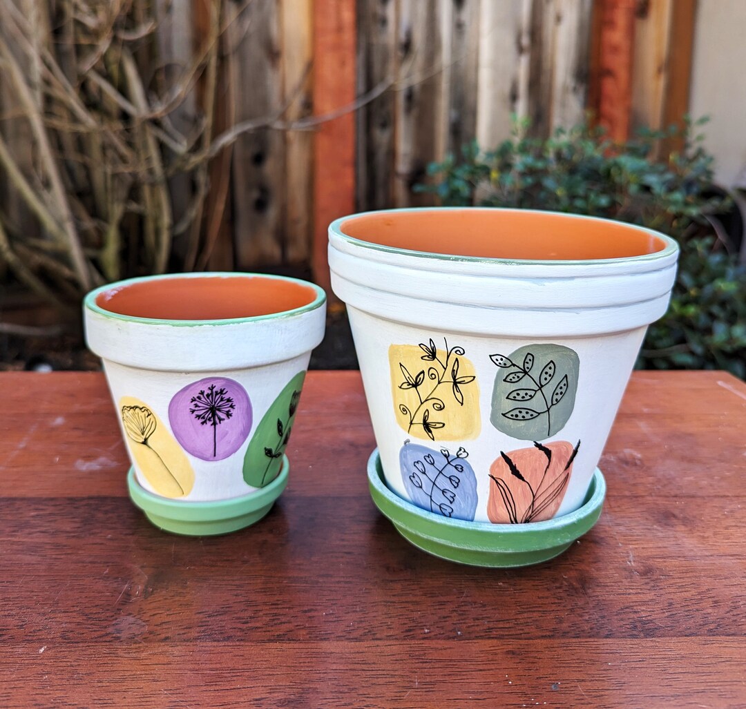 Painted Flower Pot Ready to Ship, Floral Print Planter, Garden Lovers ...