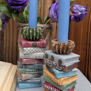 OOAK Candle Stick, Stack of Books, Vintage Book Shape Candle Holder ...