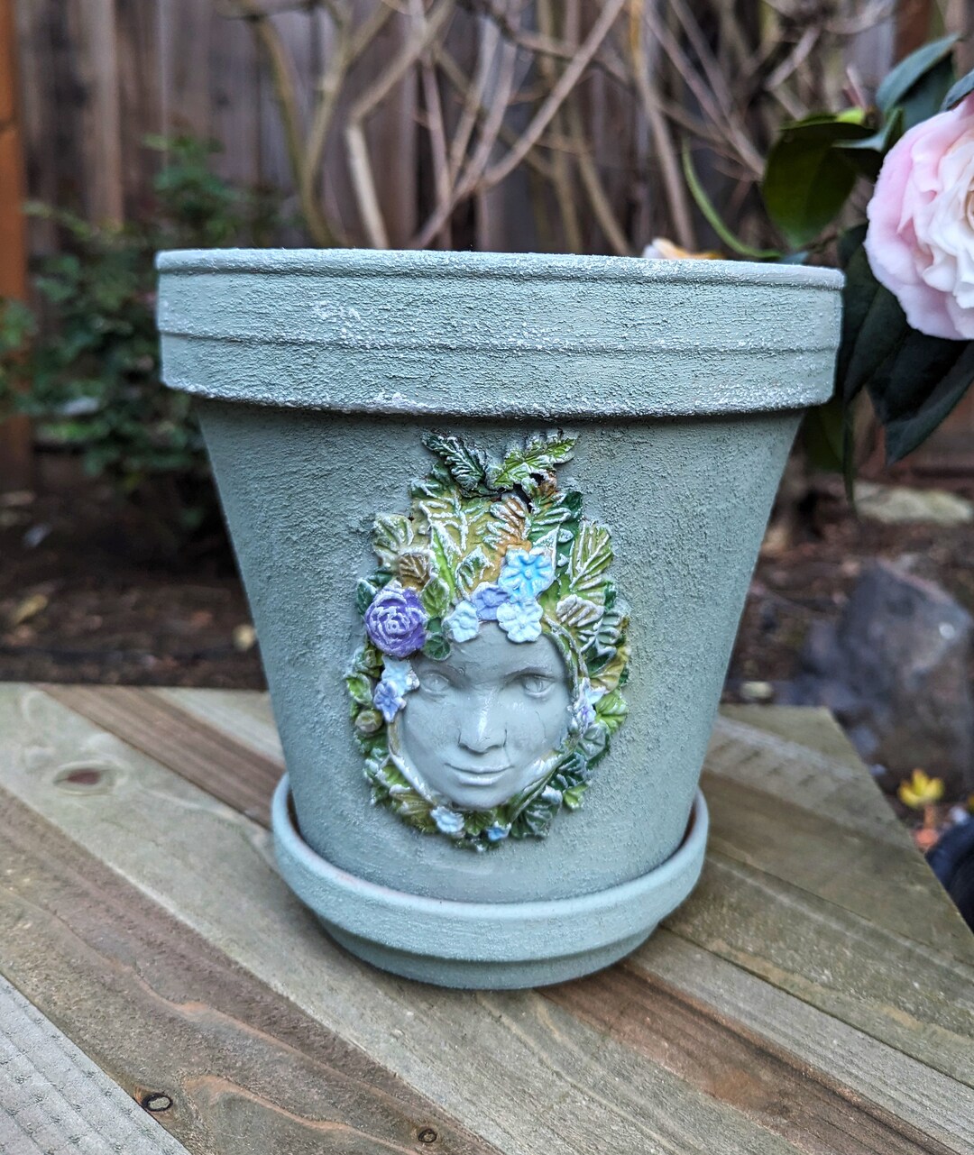Handmade Ceramic Flower Pot: Green Woman Face Planter - Etsy