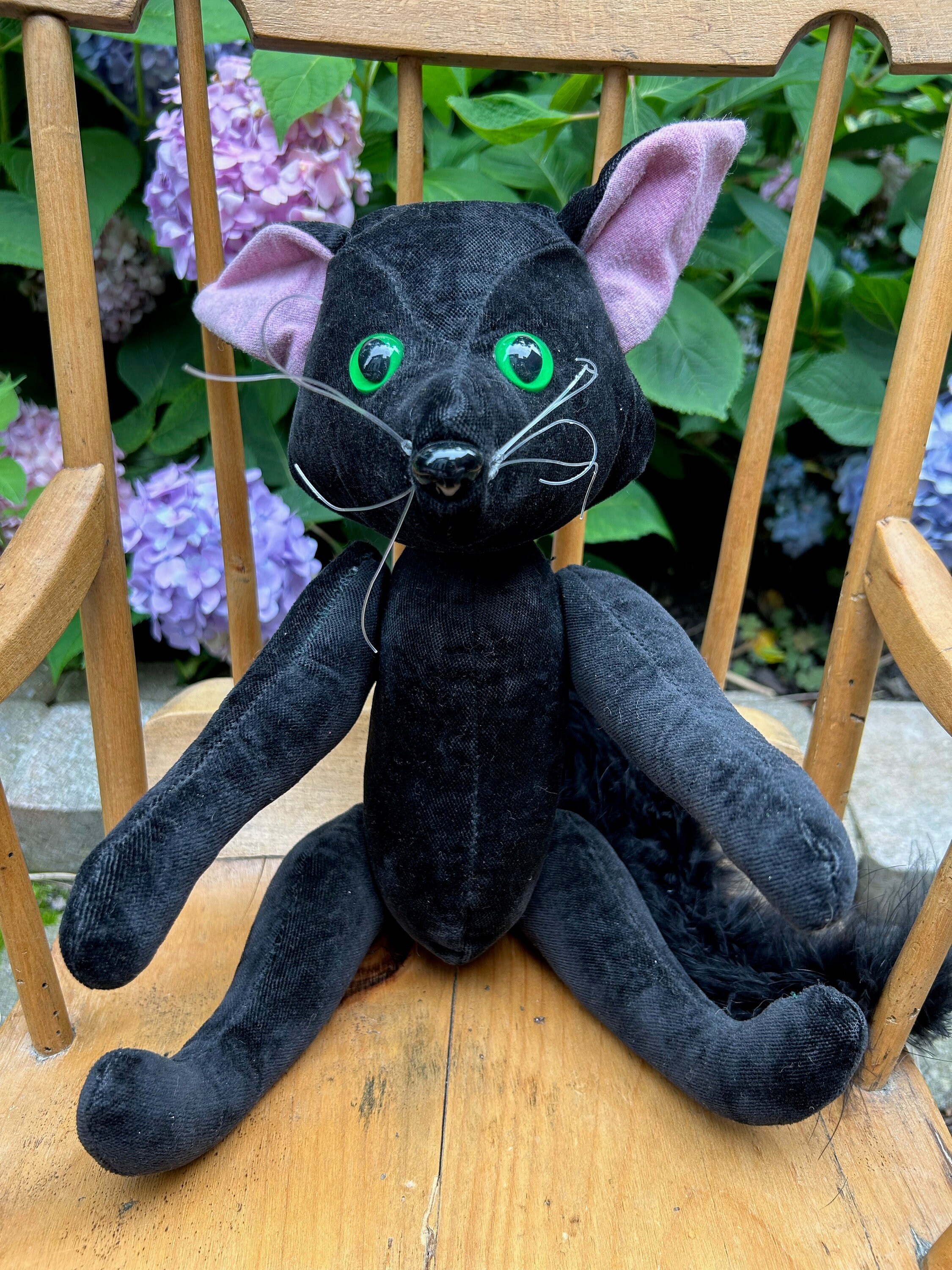 Black Cat Green Eyes Stuffed Animal Etsy UK