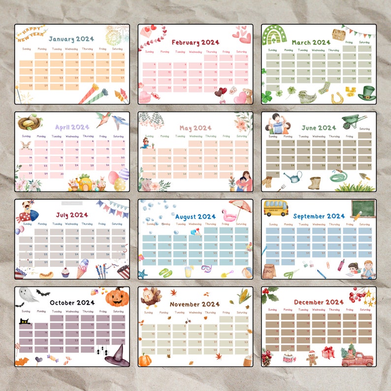 Printable Calendars 2024, Kids Calendar, Homeschool Calendar, Printable ...